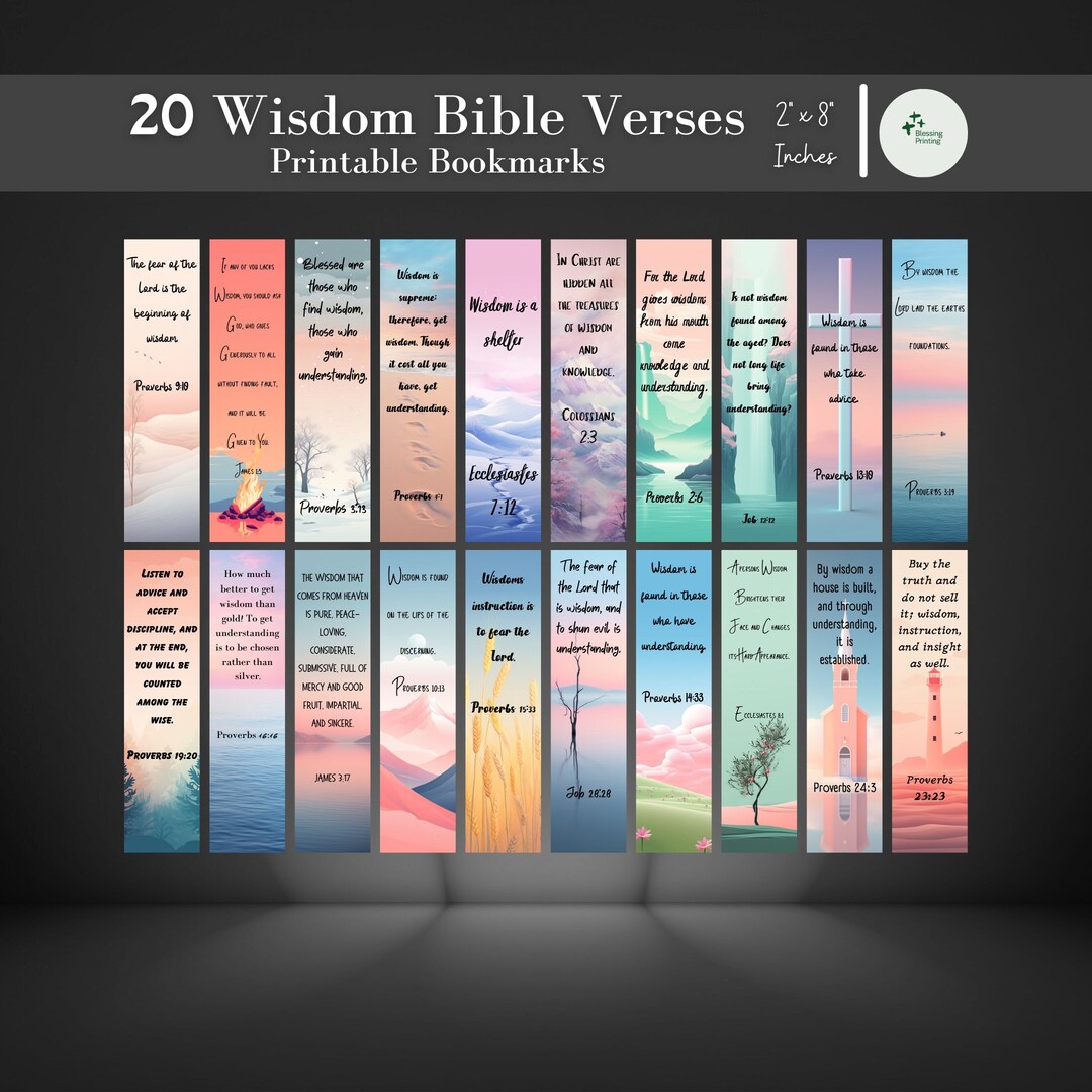 Printable Wisdom Bible Verse Bookmark Set of 20 Christian Baptism Gift ...