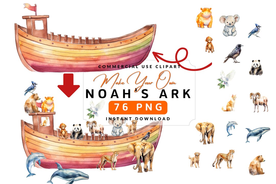 Noah's Ark Clipart Bundle, Watercolor Animals (digital Download) - Etsy