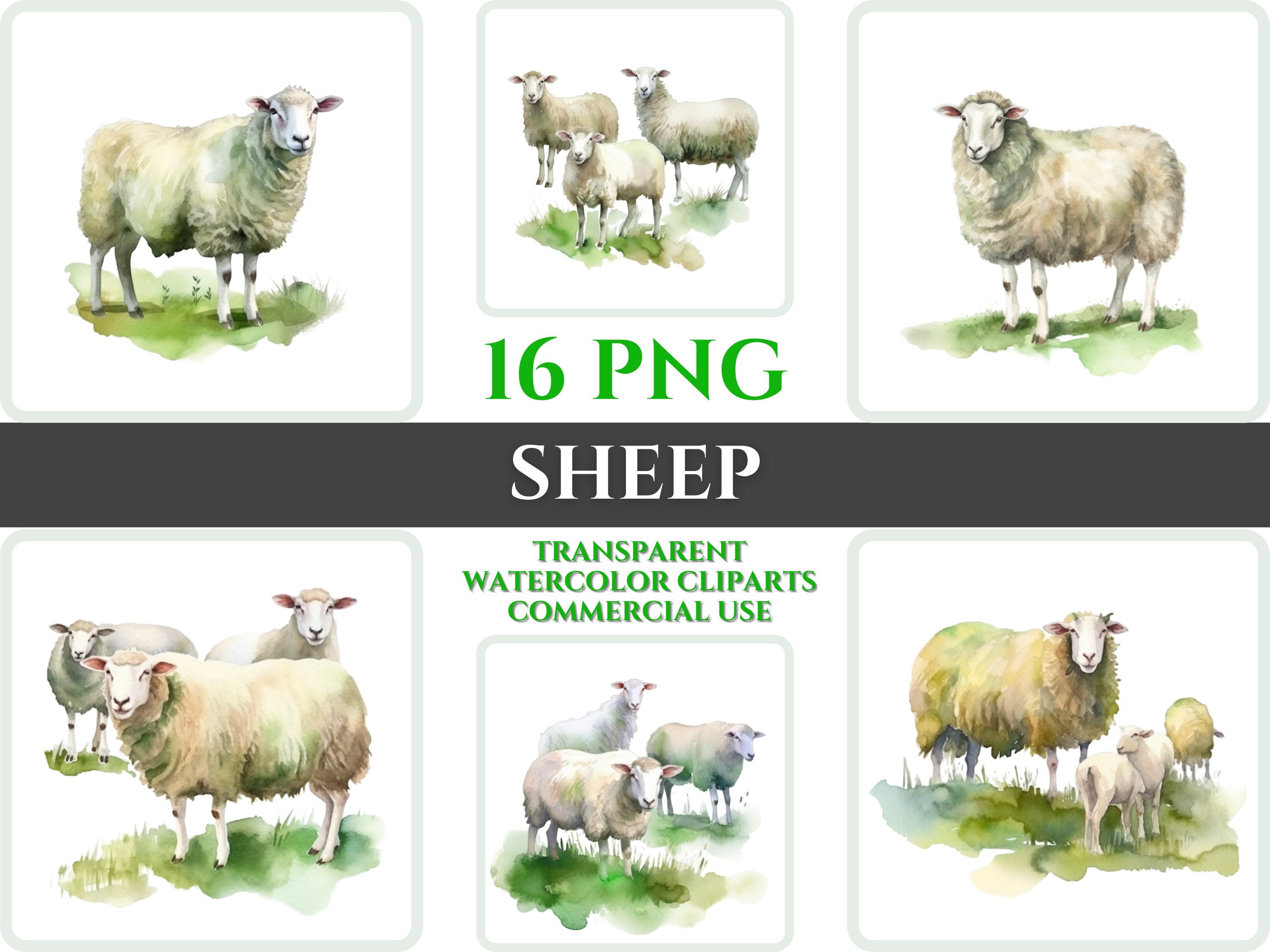 Watercolor Sheep Clipart Bundle Wallart PNG Sheep Gift for Baptism ...