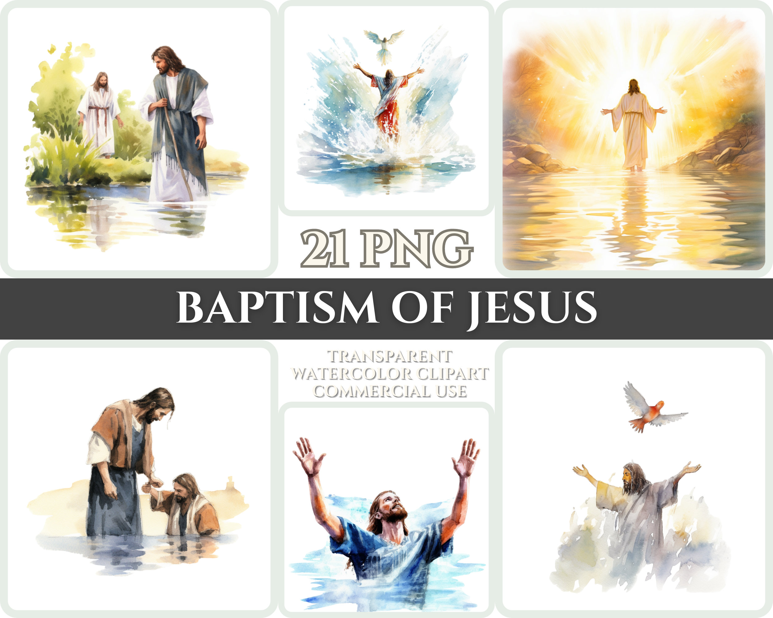 Baptism of Jesus Clipart PNG Watercolor Bundle Christian - Etsy UK