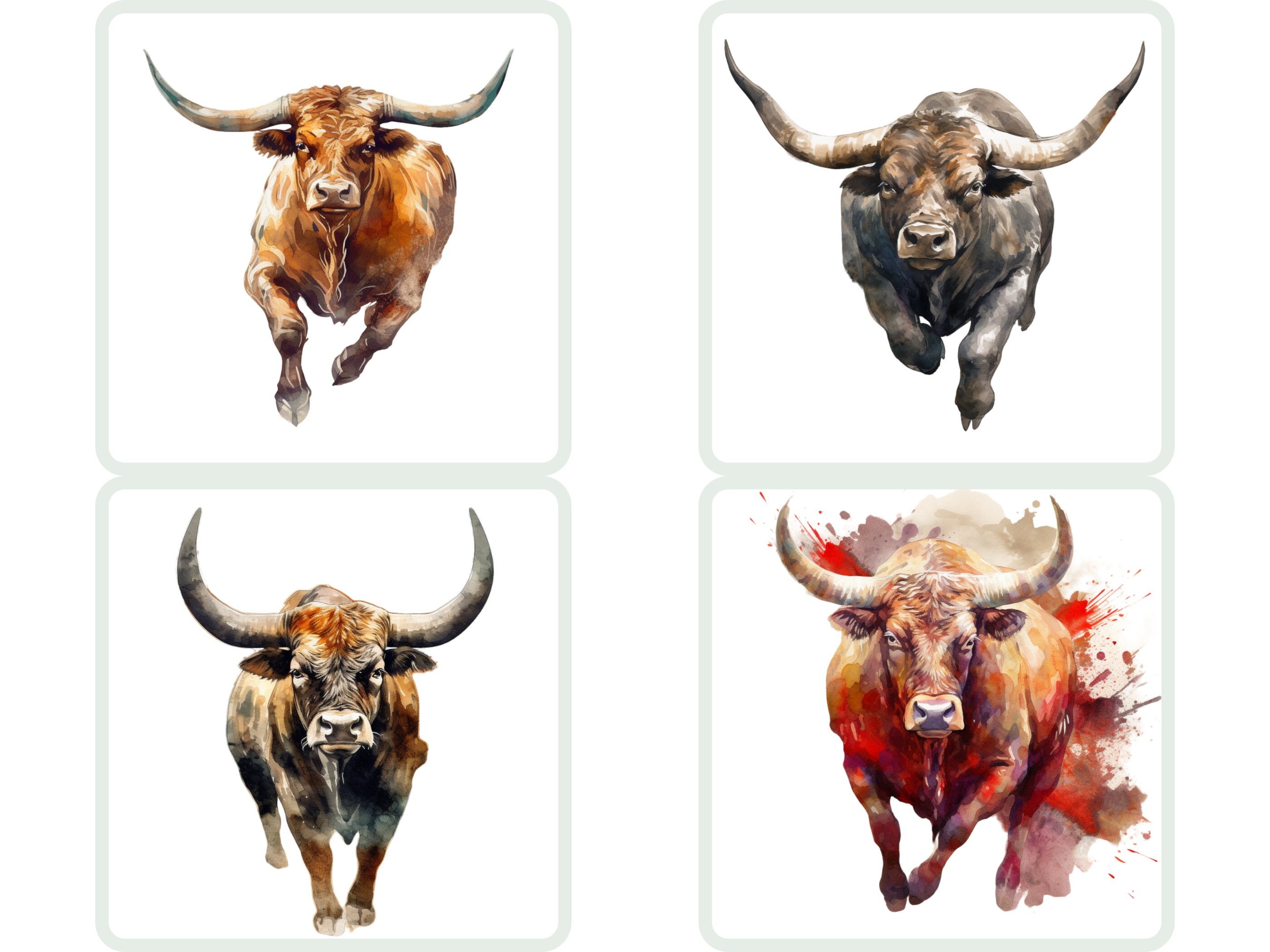 Watercolor Ox Clipart Bundle Wallart PNG Ox Gift for Craft Digital ...