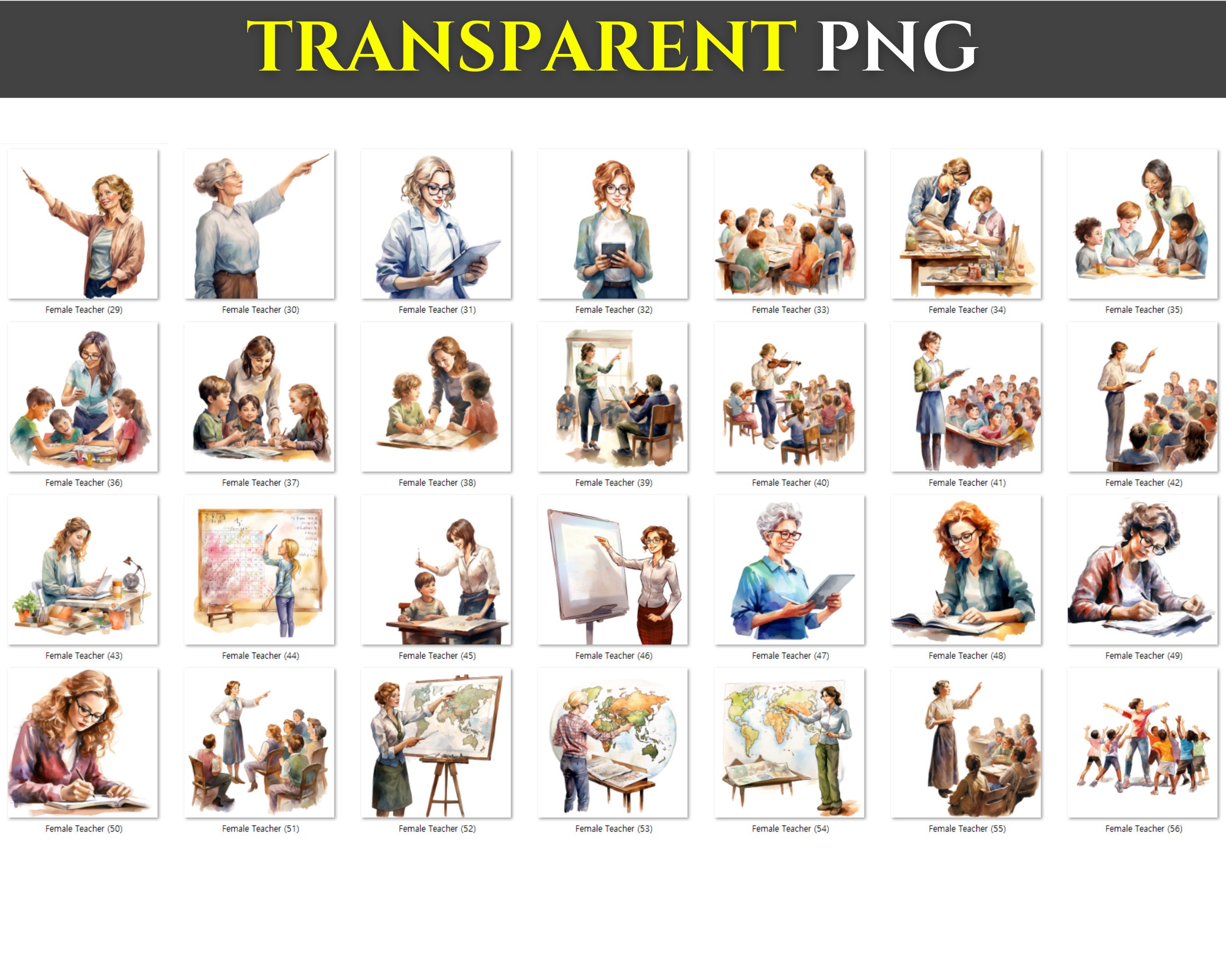 Watercolor Female Teacher Clipart School Education Clip Art - Etsy