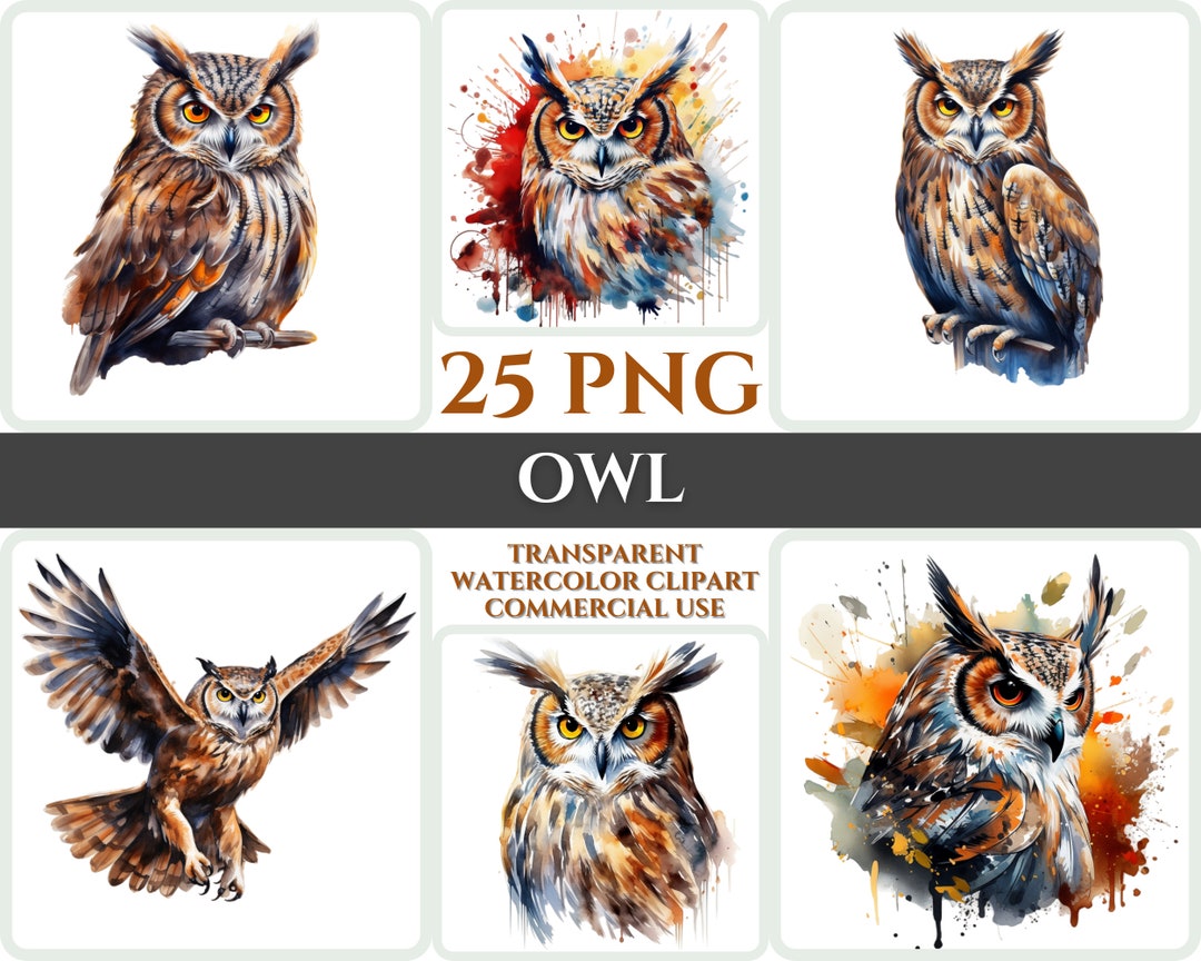 Watercolor Owl Clipart Majestic Brown Bird Fly Bundle Sublimation PNG ...