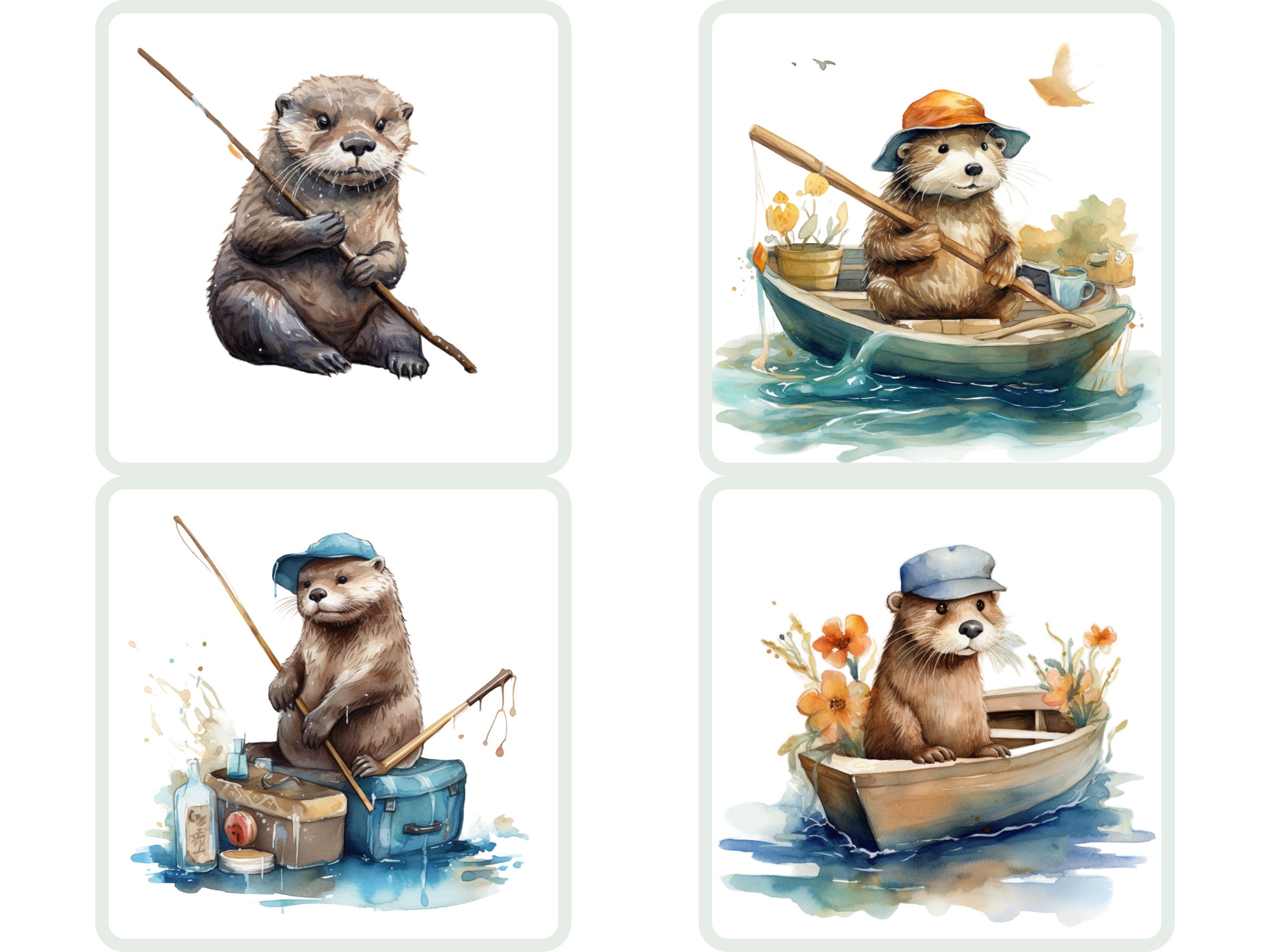 Watercolor Otter Clipart Bundle Wallart PNG Otter Gift for - Etsy