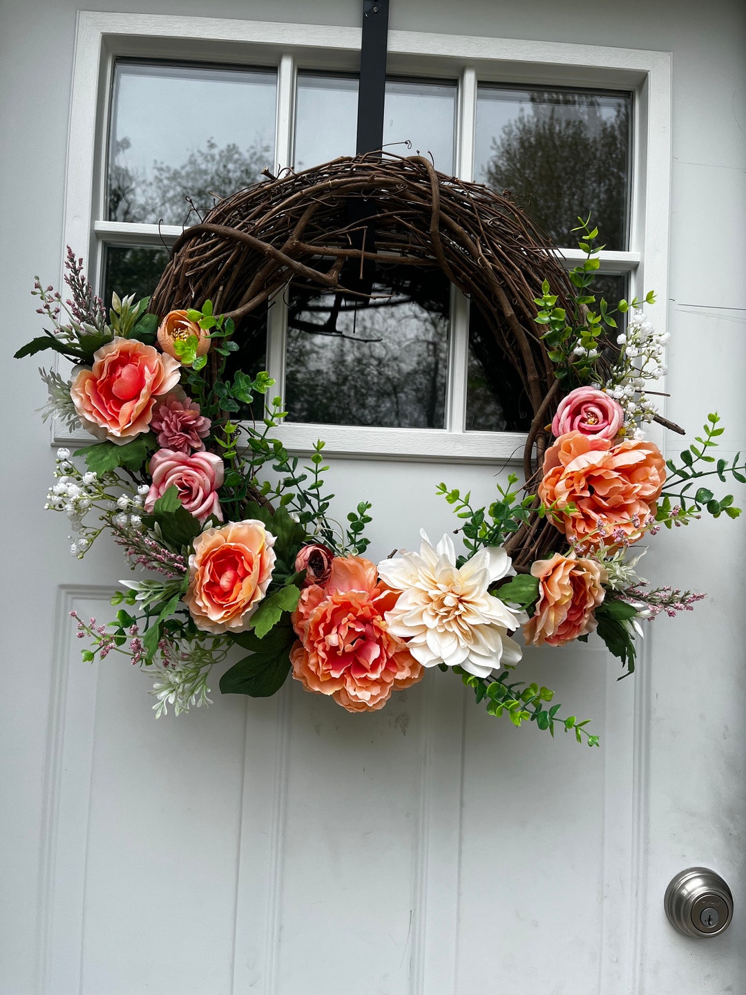 Flower Grapevine Wreath, Spring Wreath, Fall Wreath, Big Bow, Flower ...