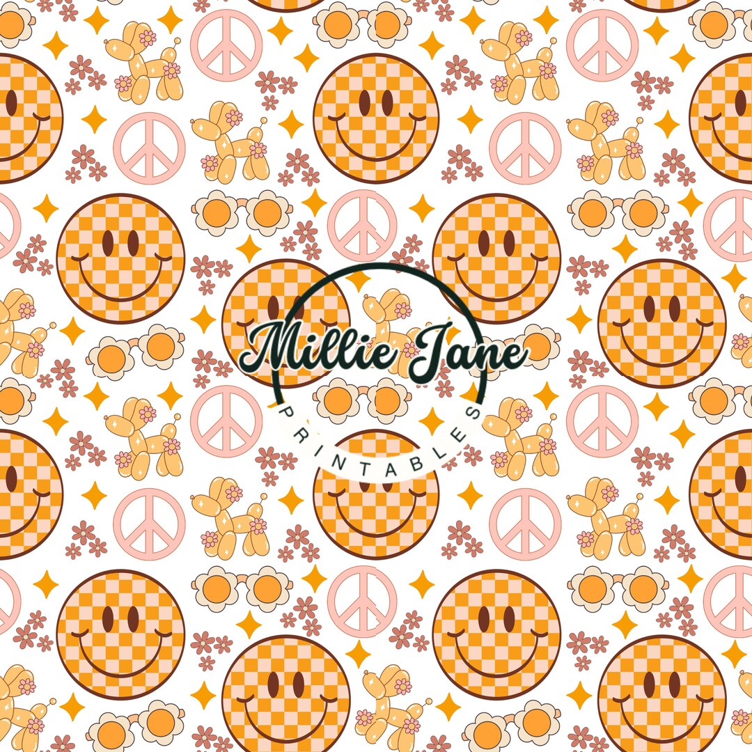 Hippy Girl Groovy 70’s Smiley Face Seamless File Pattern / Repeat ...