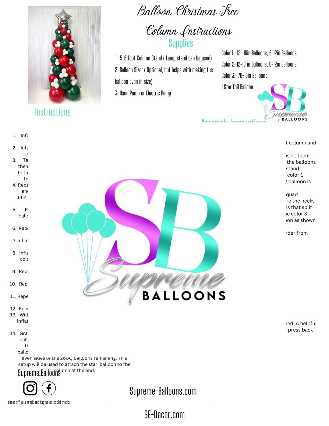 2 Color Spiral Pattern Balloon Christmas Tree Column Instruction ...