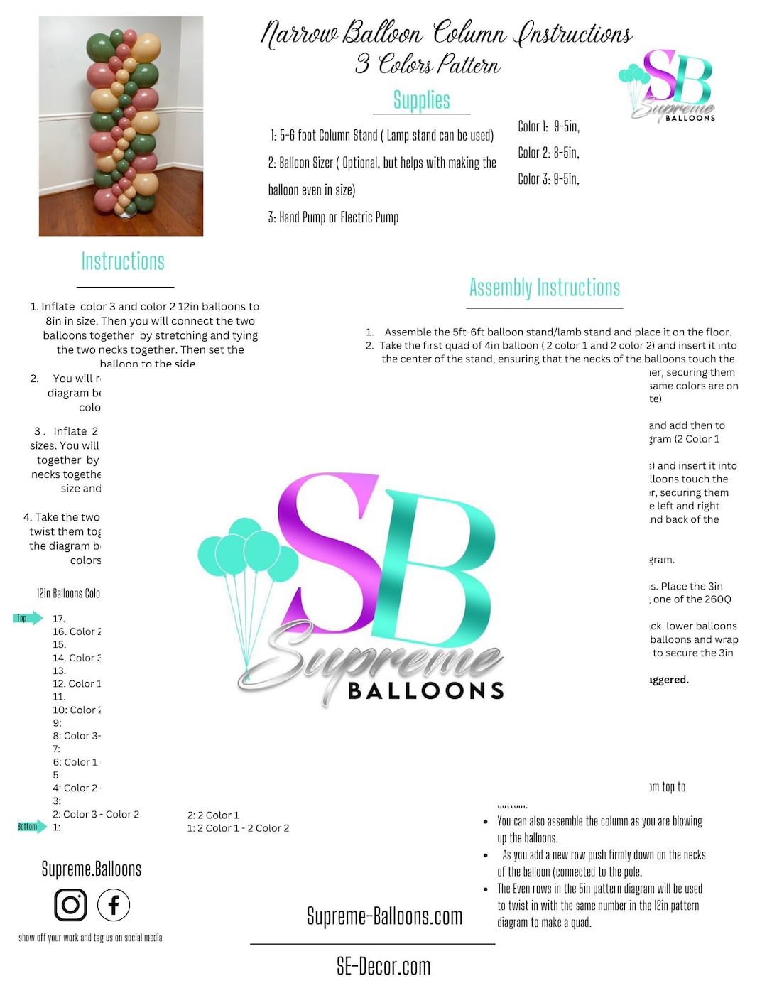 Narrow Balloon Column Instruction- 3 Colors | Tutorial | Step by Step ...