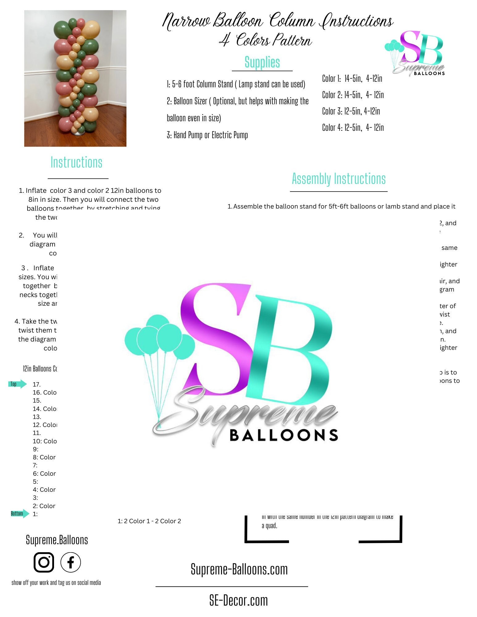Narrow Balloon Column Instruction- 4 Colors | Tutorial | Step by Step ...