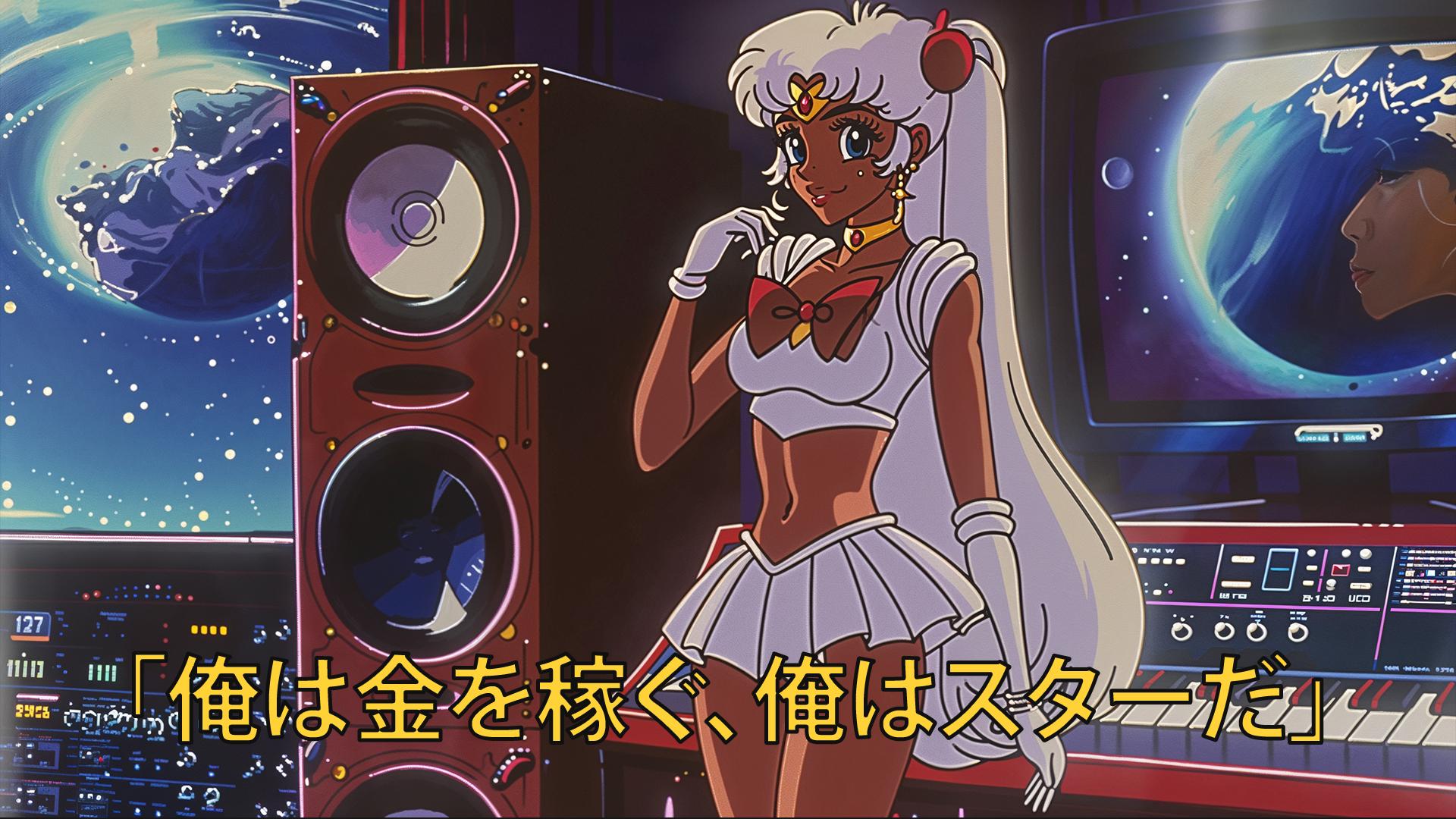 Meg Mamushi Space Station Black Anime Japanese City Sun AI Artwork Wall ...