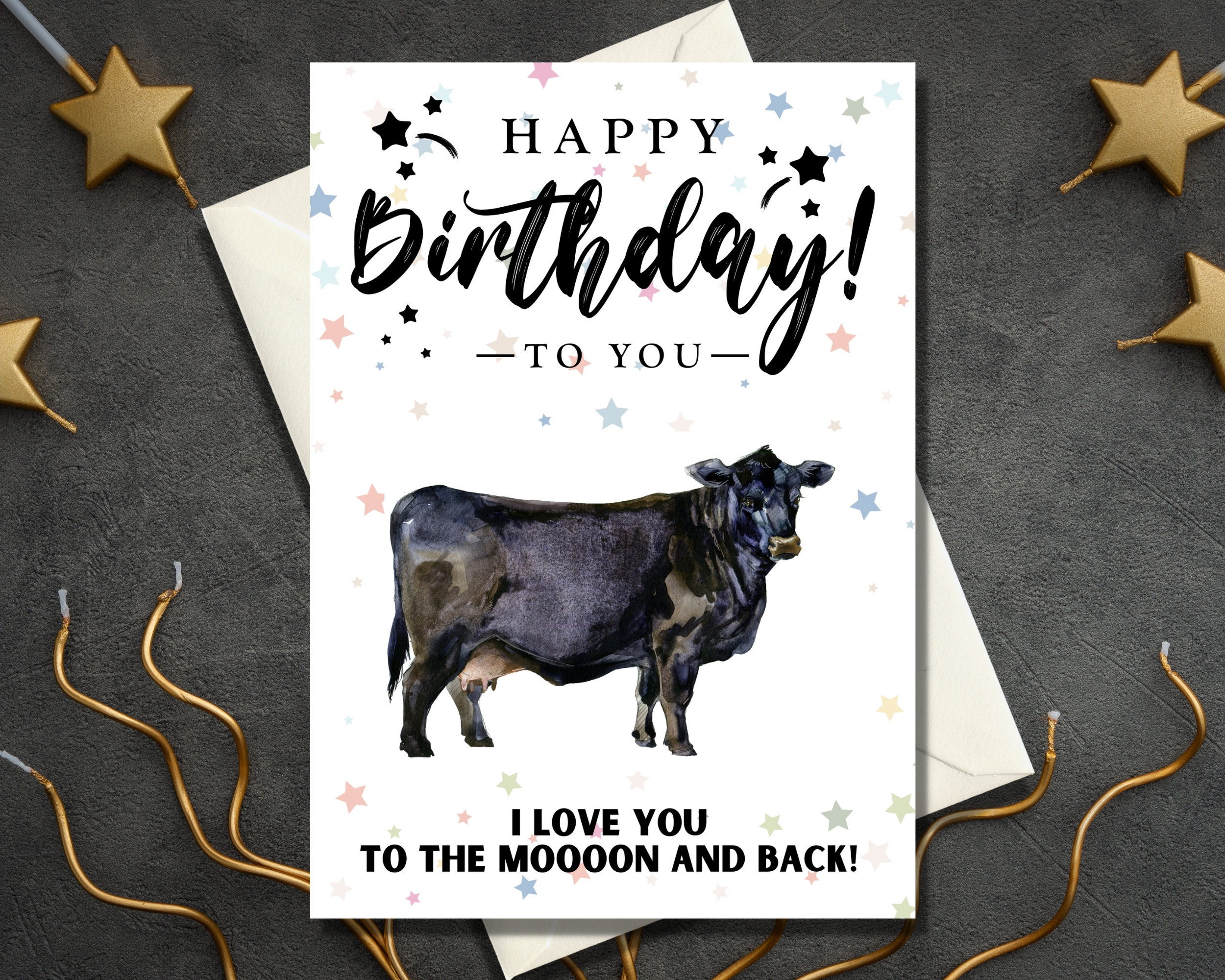 Happy Birthday Card - Funny Black Angus Cow Birthday Card - Digital ...
