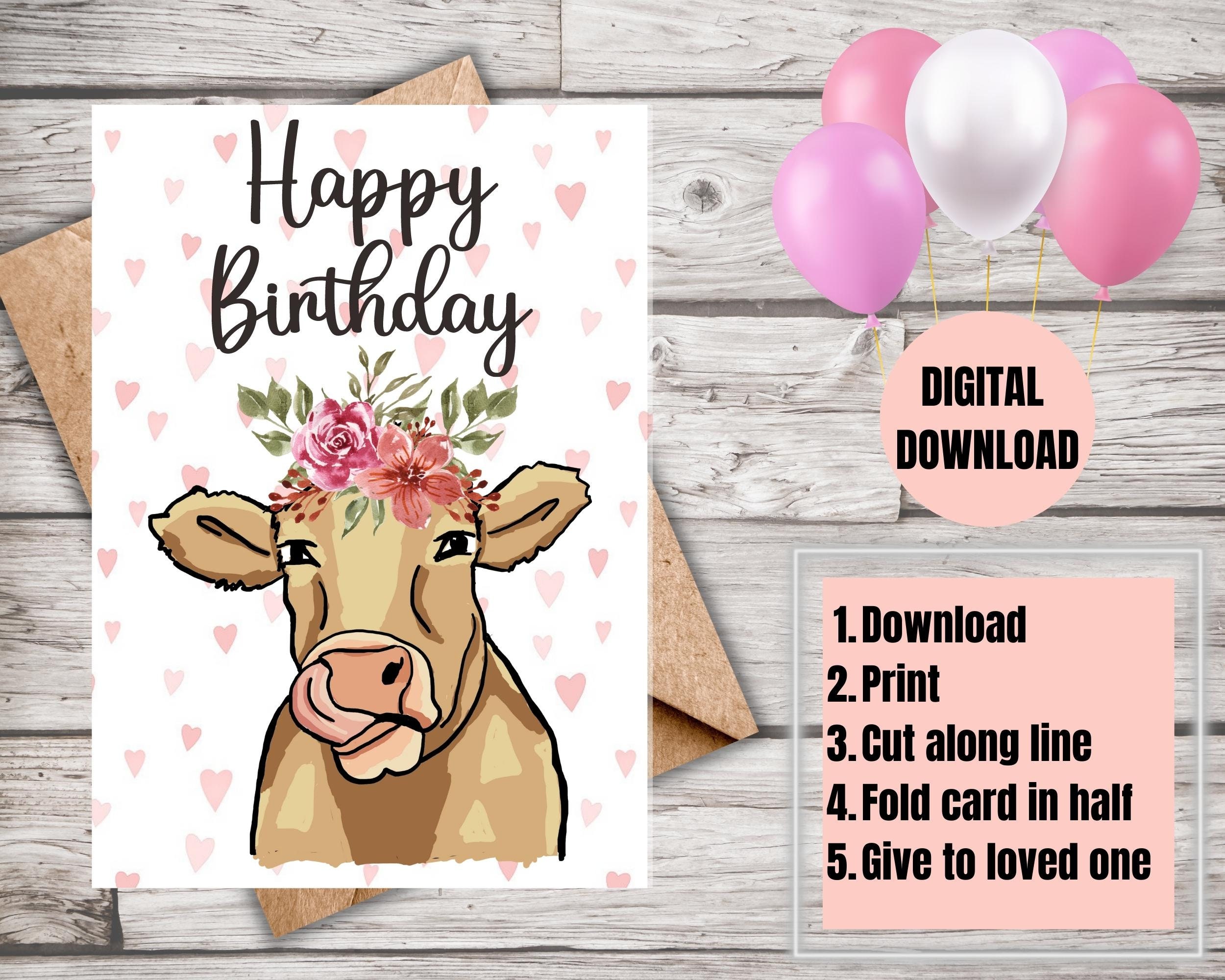 Happy Birthday Card - Funny Cow Card - Digital Download - Printable ...