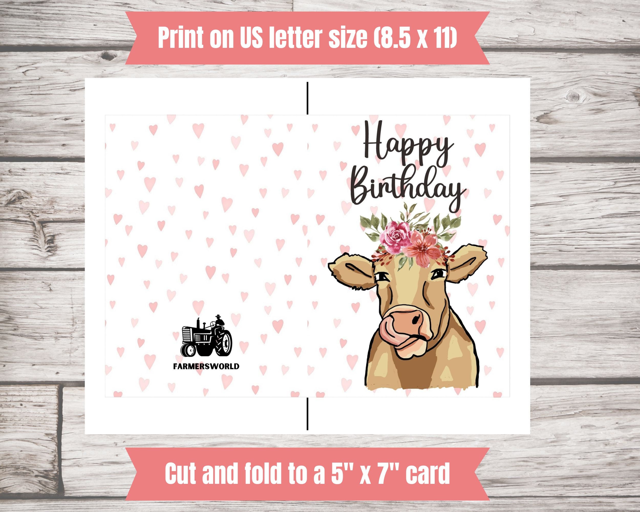 Happy Birthday Card Funny Cow Card Digital Download Printable Card - Etsy