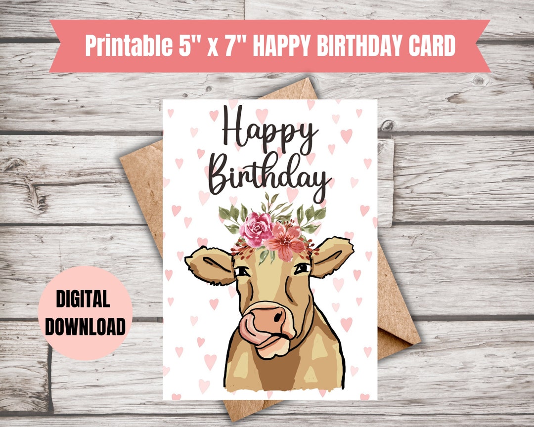 Happy Birthday Card - Funny Cow Card - Digital Download - Printable ...