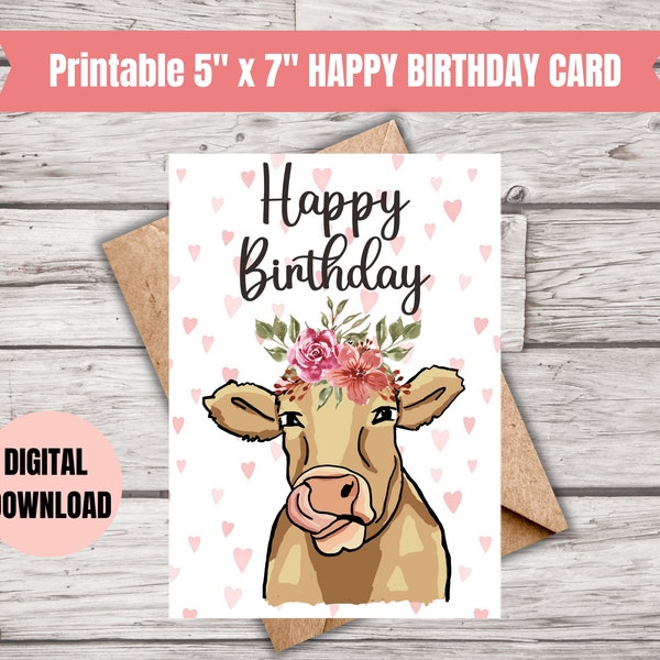 Printable Cow Birthday Card - Etsy