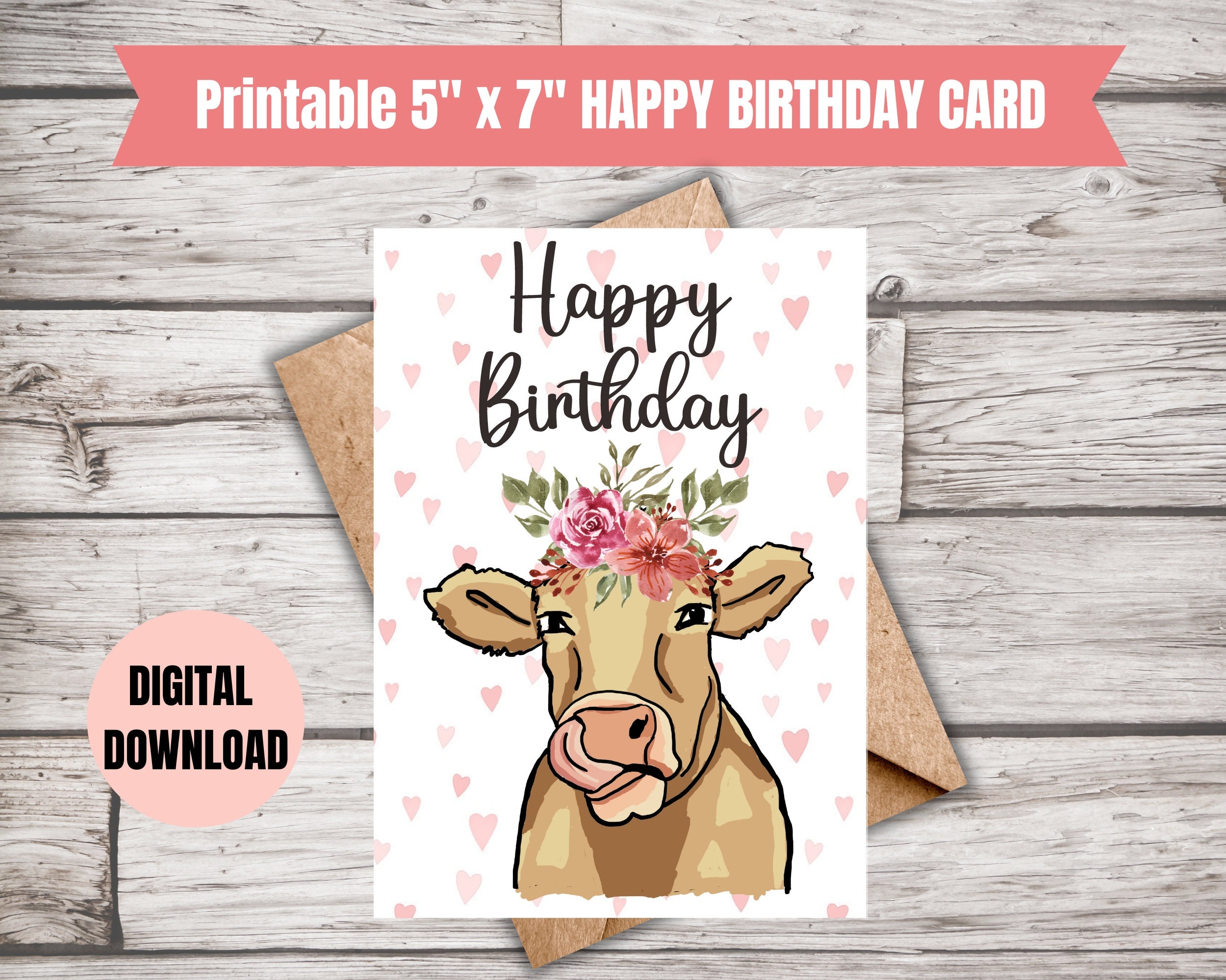 Happy Birthday Card Funny Cow Card Digital Download Printable Card - Etsy