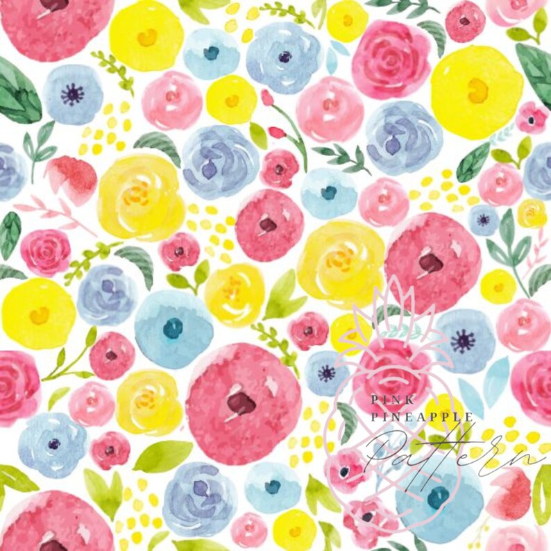 Pretty Pink Floral on White Seamless Pattern With Commercial Use Rights ...