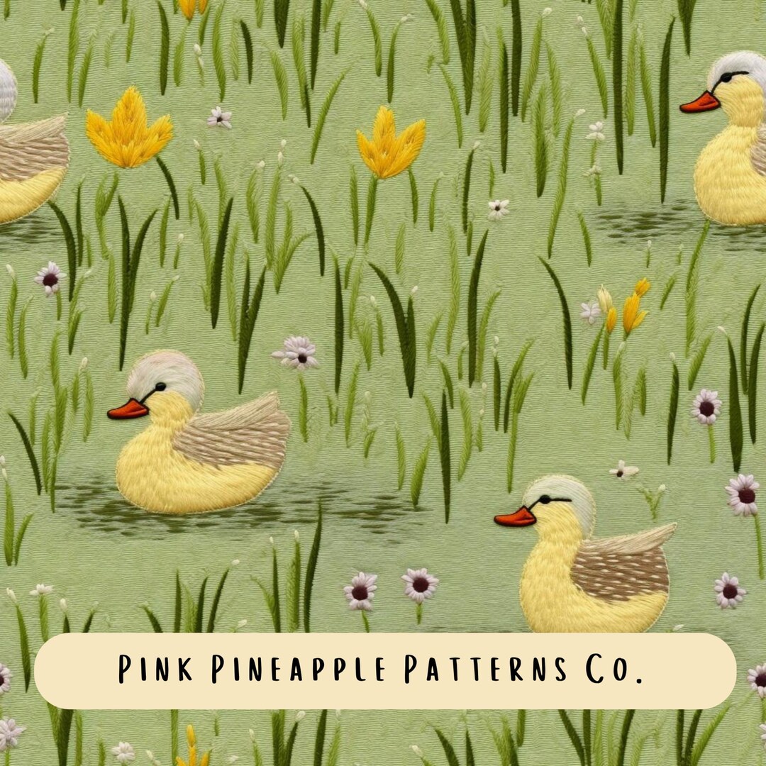 Seamless Spring Duck Pattern, Seamless Ducks, Faux Embroidery Spring ...