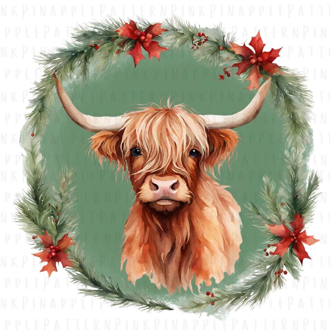 Highland Cow Christmas PNG, Christmas Design, Watercolor PNG, Highland ...