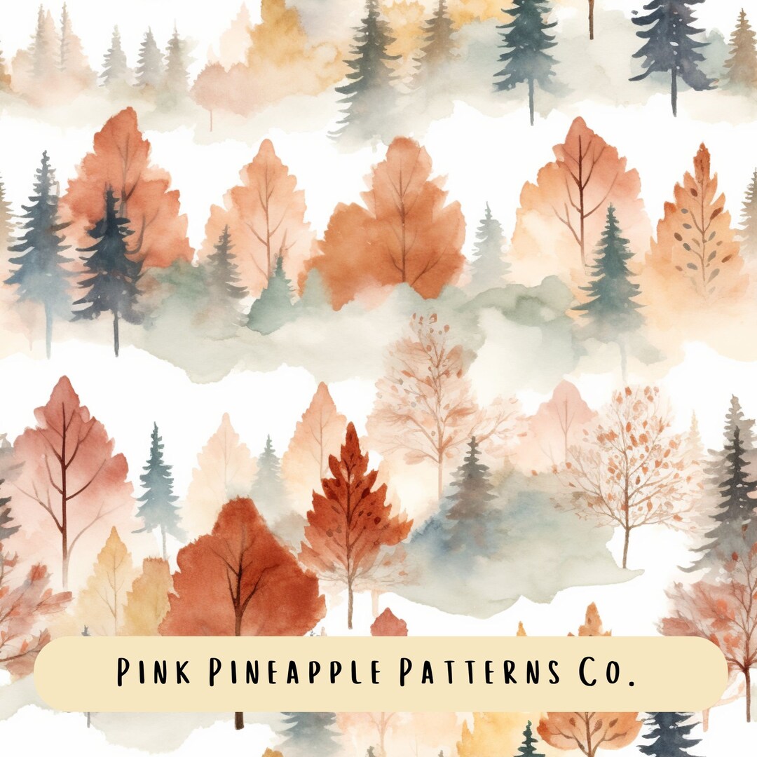 Fall Forest Seamless Pattern, Watercolor Autumn Pattern, Fall Tree ...