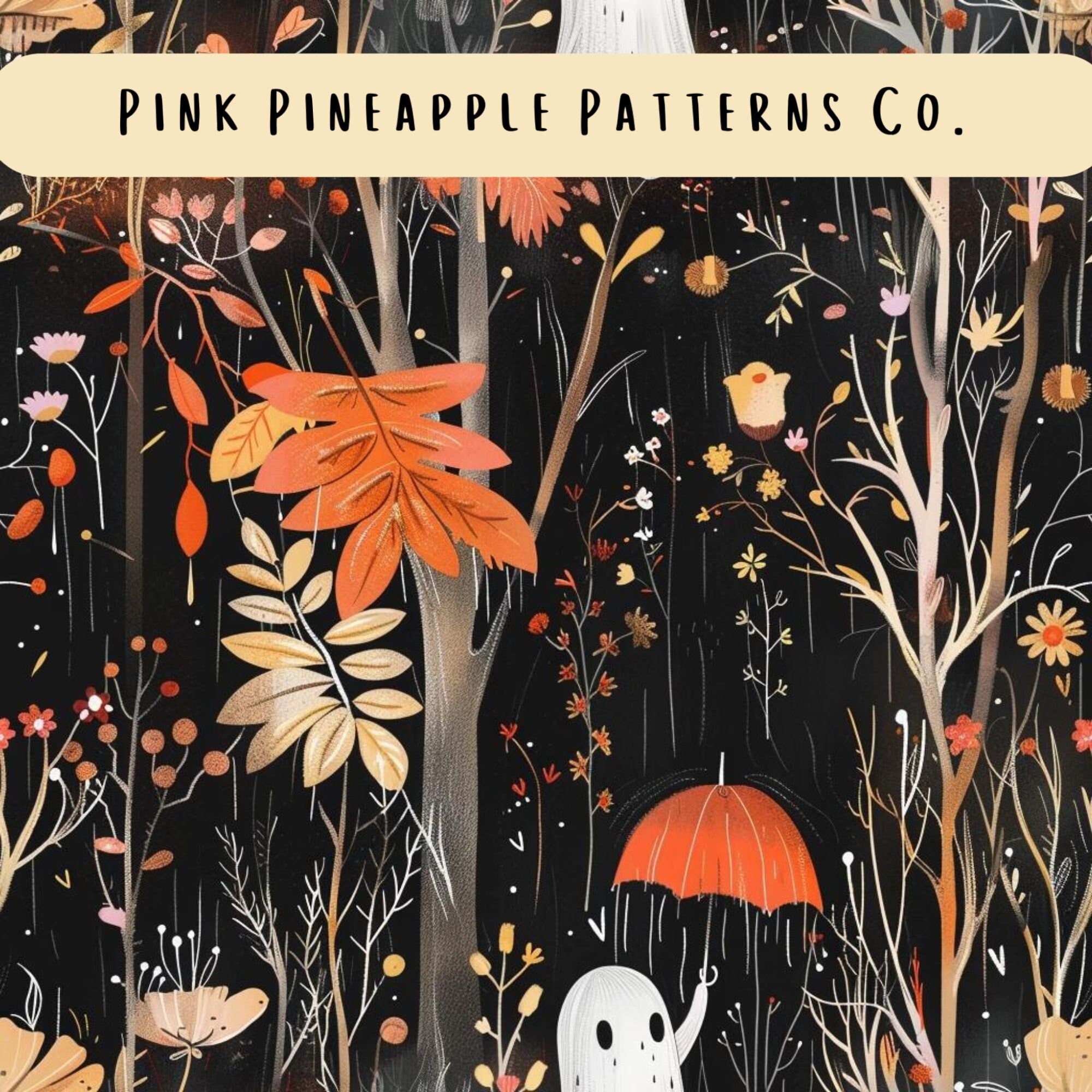 Ghost Floral Seamless Ghost Halloween Spooky Seamless Fall Floral ...