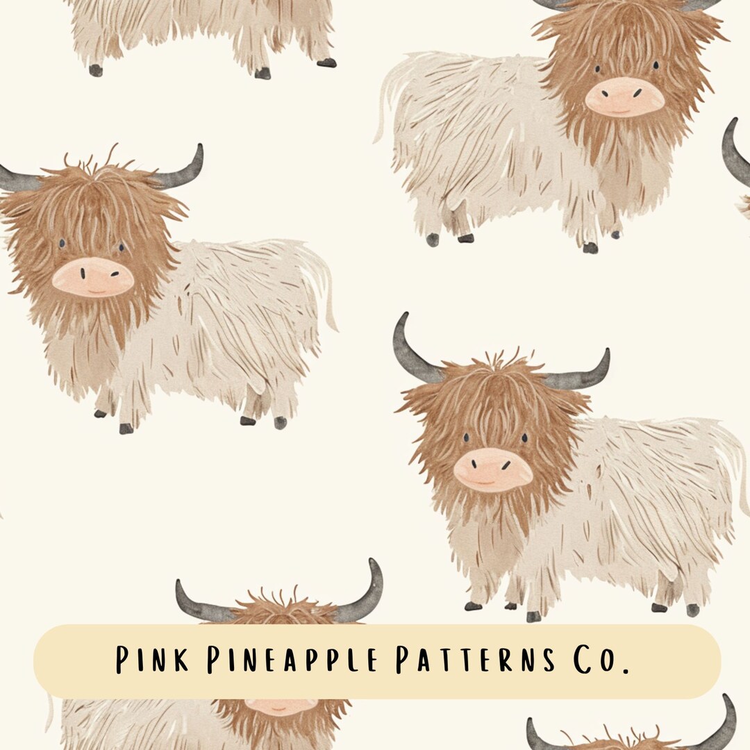 Highland Cow Seamless Pattern, Cute Cow Seamless File, Embroidery ...