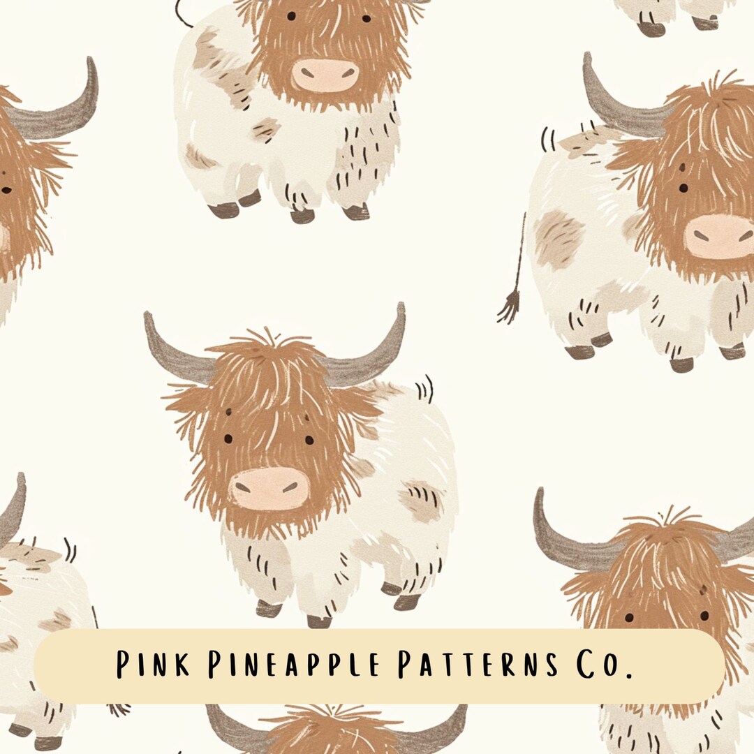 Highland Cow Seamless Pattern, Cute Cow Seamless File, Embroidery ...