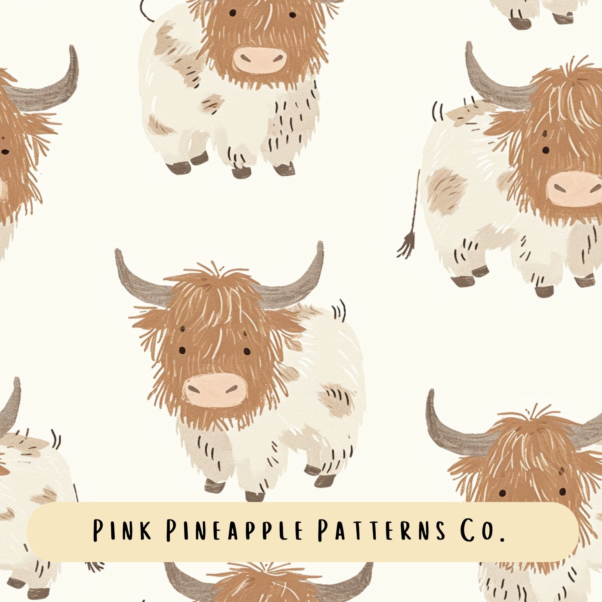 Highland Cow Seamless Pattern, Cute Cow Seamless File, Embroidery ...