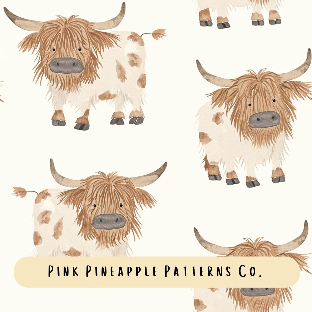 Highland Cow Seamless Pattern, Cute Cow Seamless File, Embroidery ...