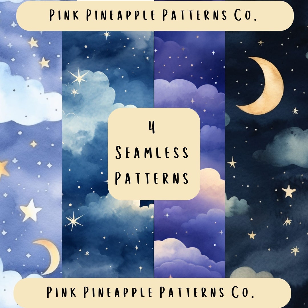 Night Sky Pattern Bundle, Four Patterns, Watercolor Sky Seamless, Night ...