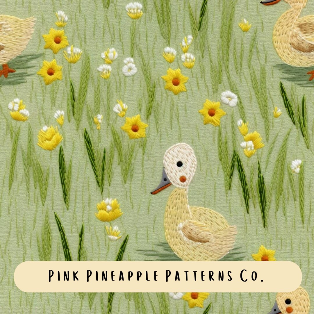 Seamless Spring Duck Pattern, Seamless Ducks, Faux Embroidery Spring ...