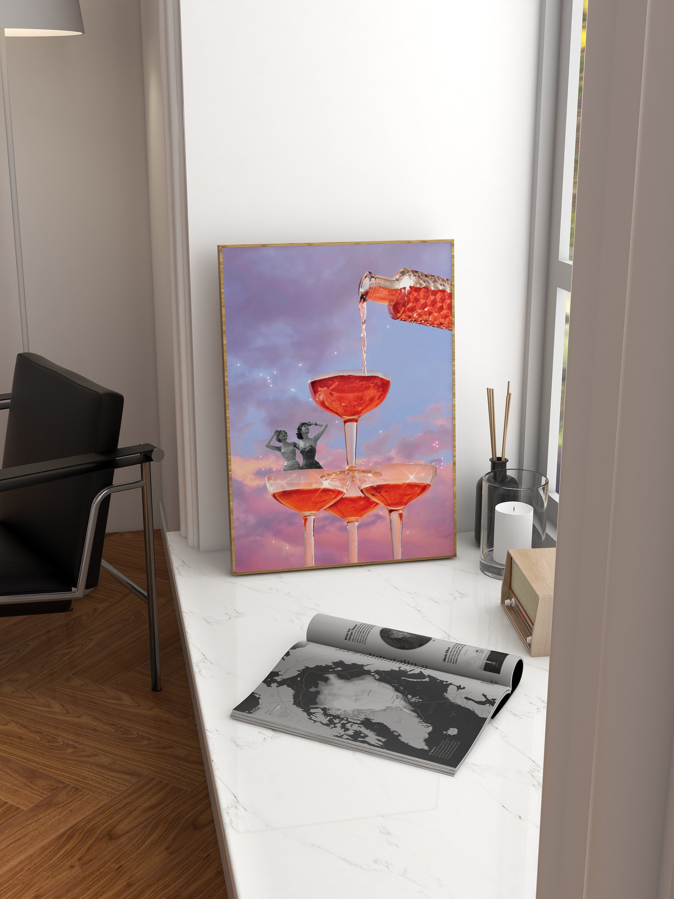 Retro Space Cocktail Collage Digital Wall Art, Bar Cart Printable ...