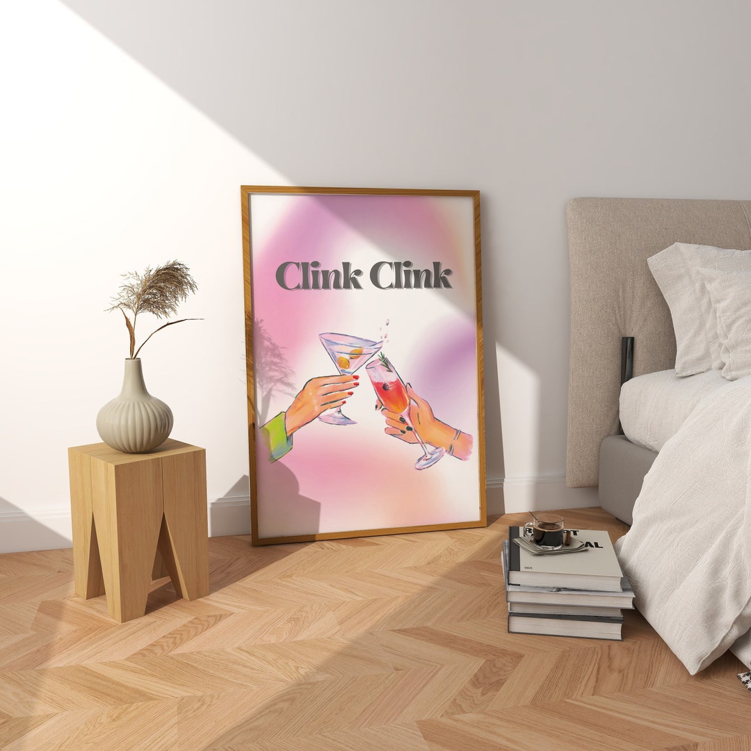 Clink Clink Champagne Print, Bar Cart Digital Art, Cheers Wall Art ...