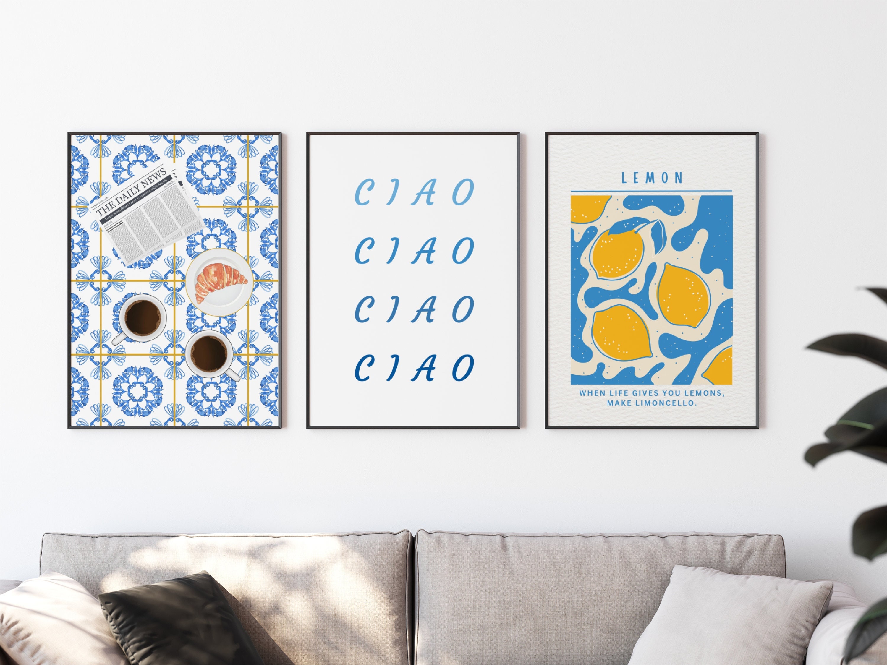 Set of 3 Italian Summer Digital Wall Art, Ciao Wall Art, Italian Lemon ...
