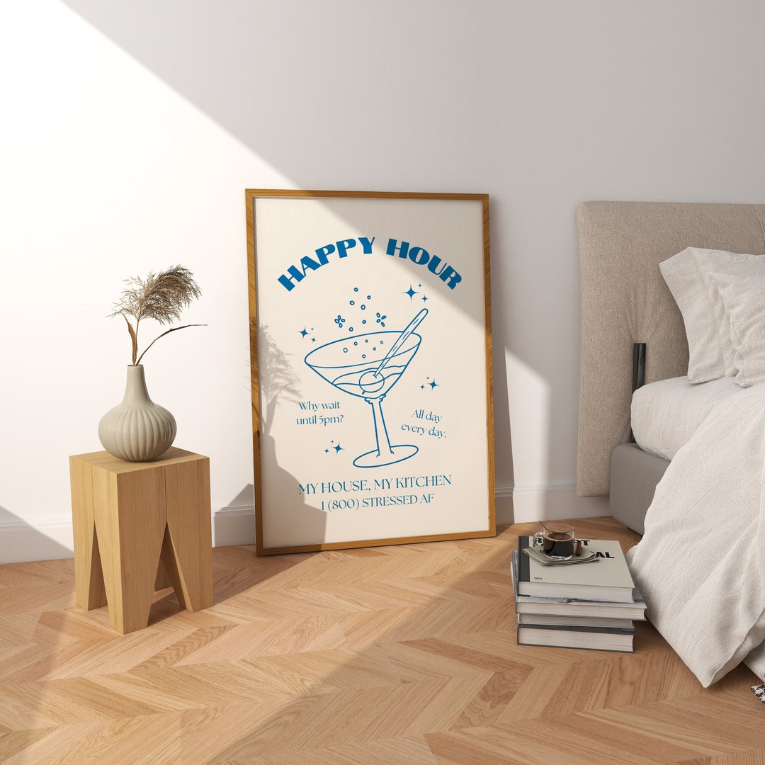 Happy Hour Bar Cart Digital Wall Art, Cocktail Print, Martini Wall Art ...