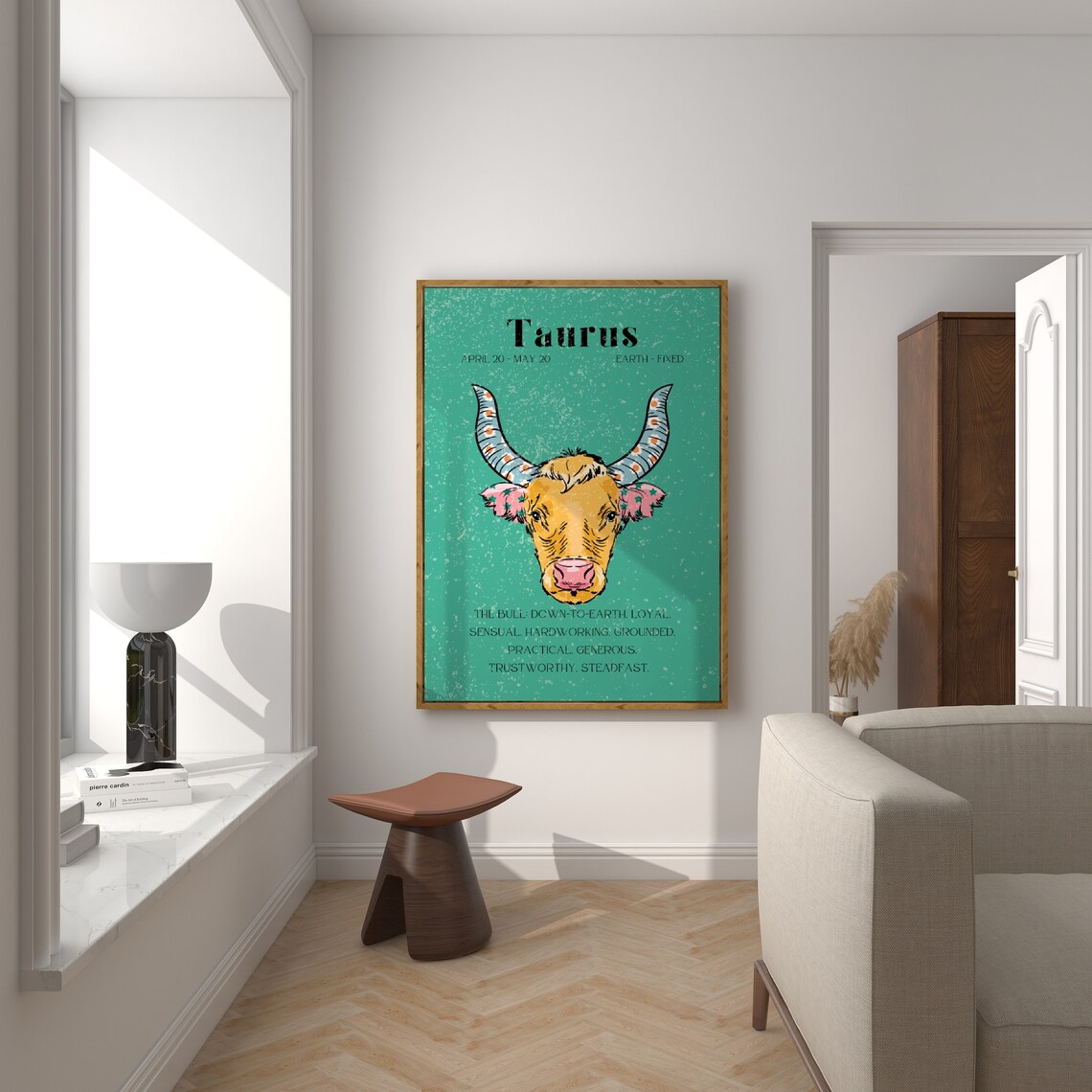 Taurus Digital Poster, Zodiac Wall Art, Astrology Prints, Retro Zodiac ...