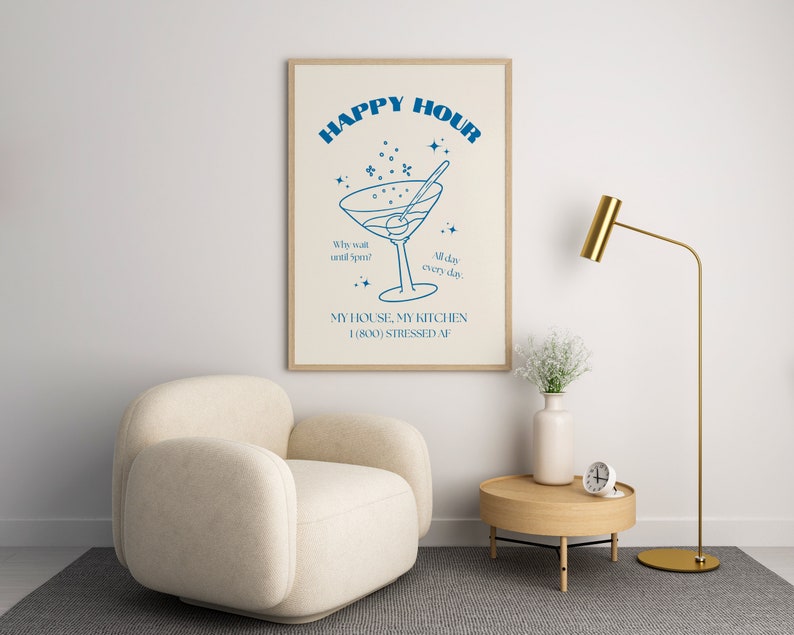 Happy Hour Bar Cart Digital Wall Art, Cocktail Print, Martini Wall Art ...