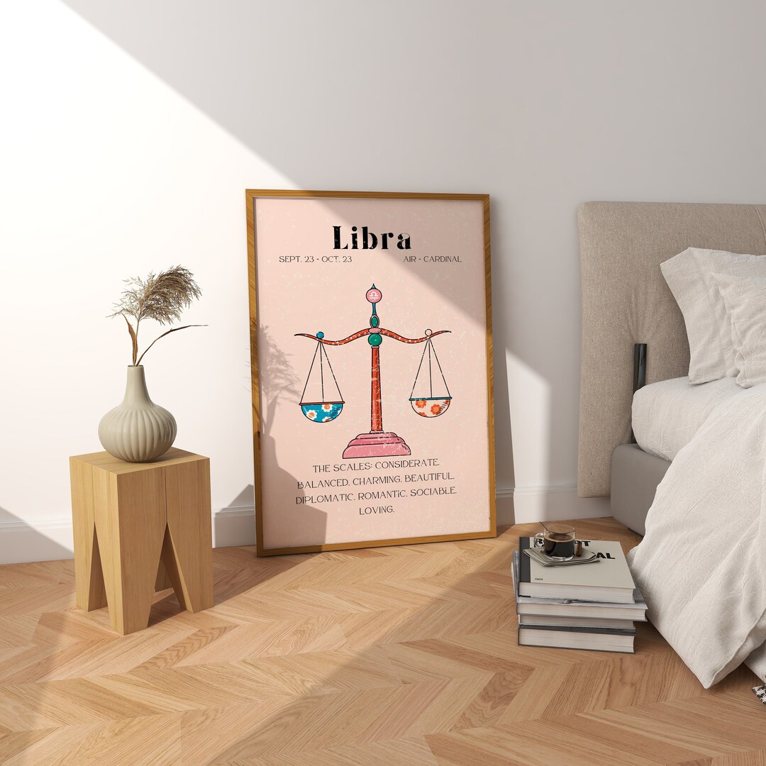 Libra Digital Wall Art, Retro Grain Zodiac Poster, Astrology Printable ...