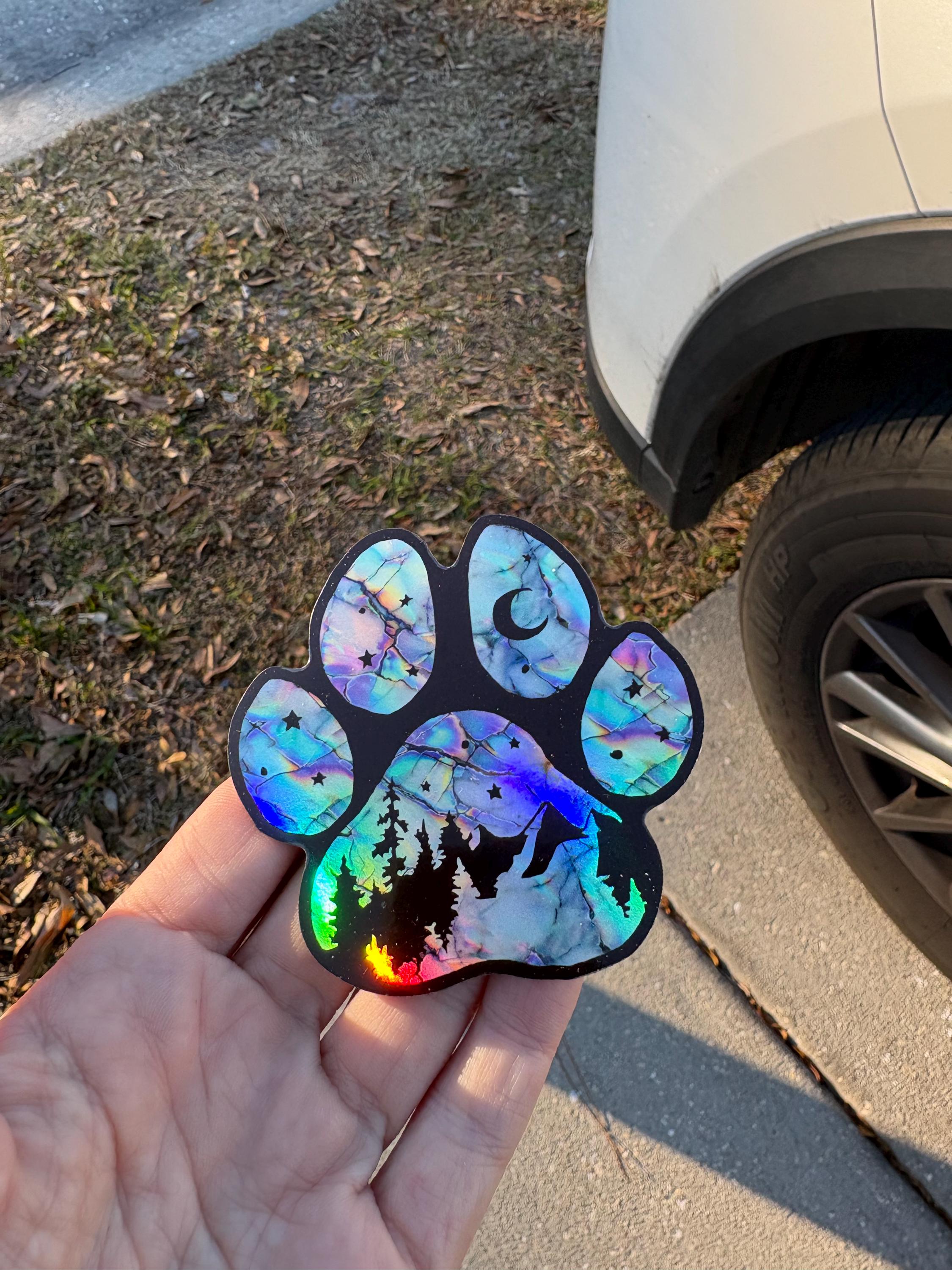 Holographic Paw Print Magnet | Celestial Mountain Scene - Etsy