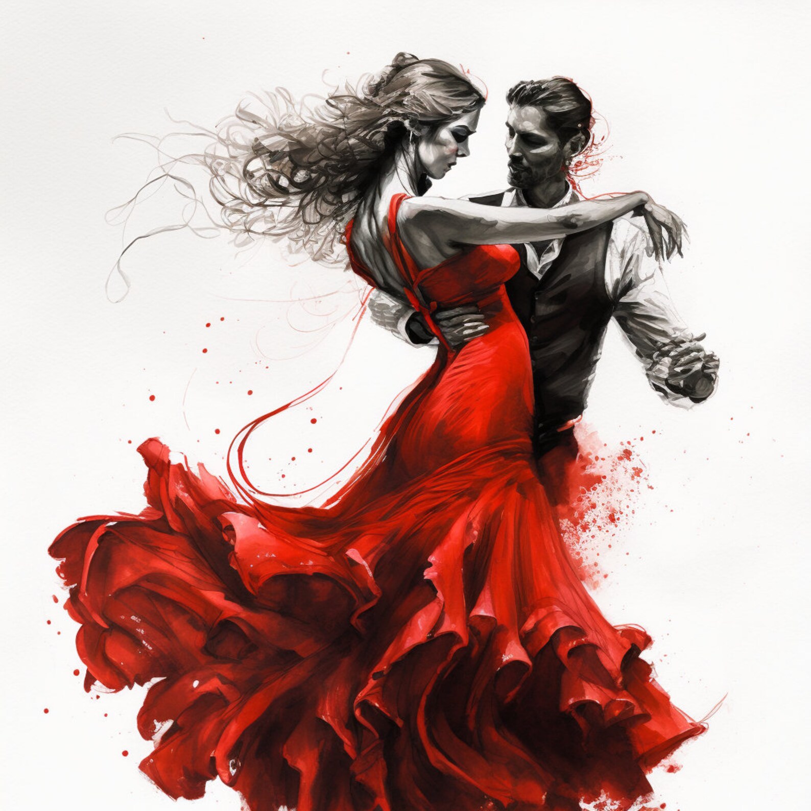 Ink Splatter Painting Colorful Ballroom Dancers - Ballroom Dance Art ...