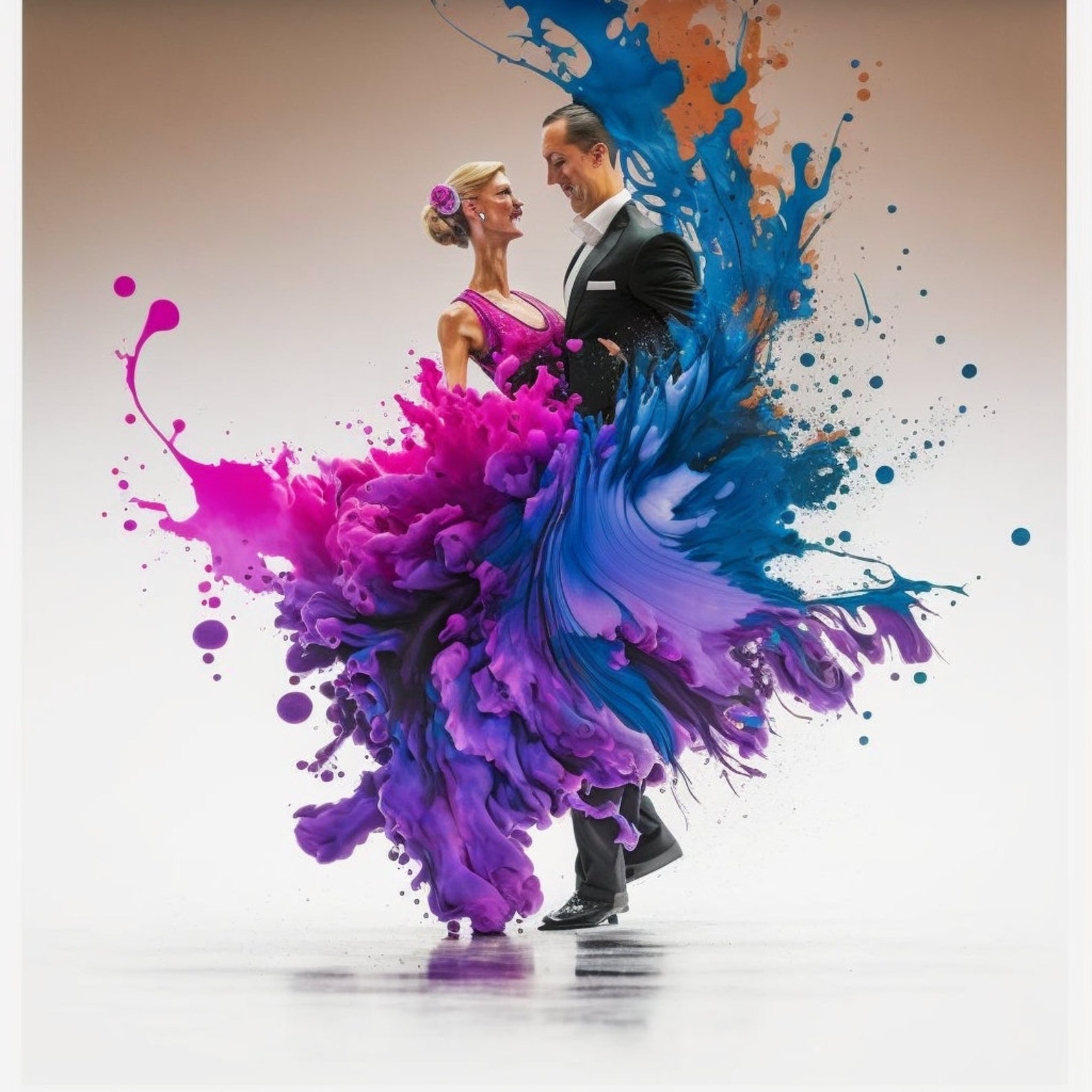 Ink Splatter Painting Colorful Ballroom Dancers Ballroom Dance Art ...