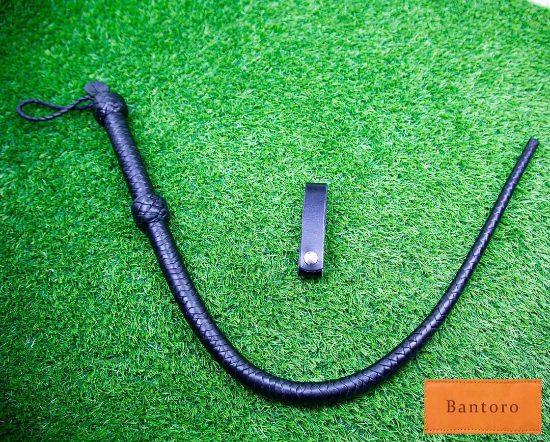 3ft Black Leather Equestrian Training Whip – Single Tail, 8 Plait ...