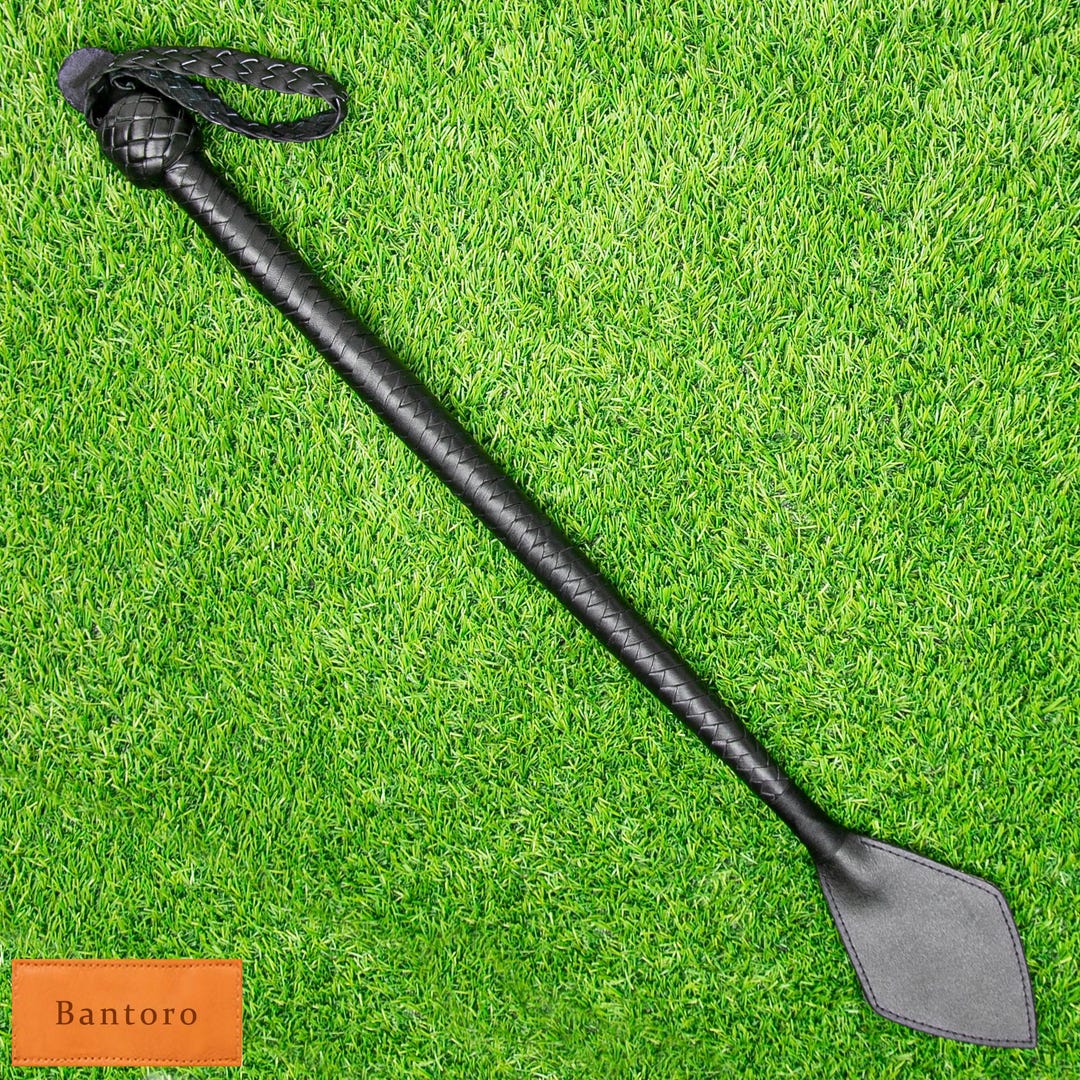 25-inch Black Leather Spanking Paddle 8 Plaits BDSM Impact Play Round Knob Handle Wrist Loop ...