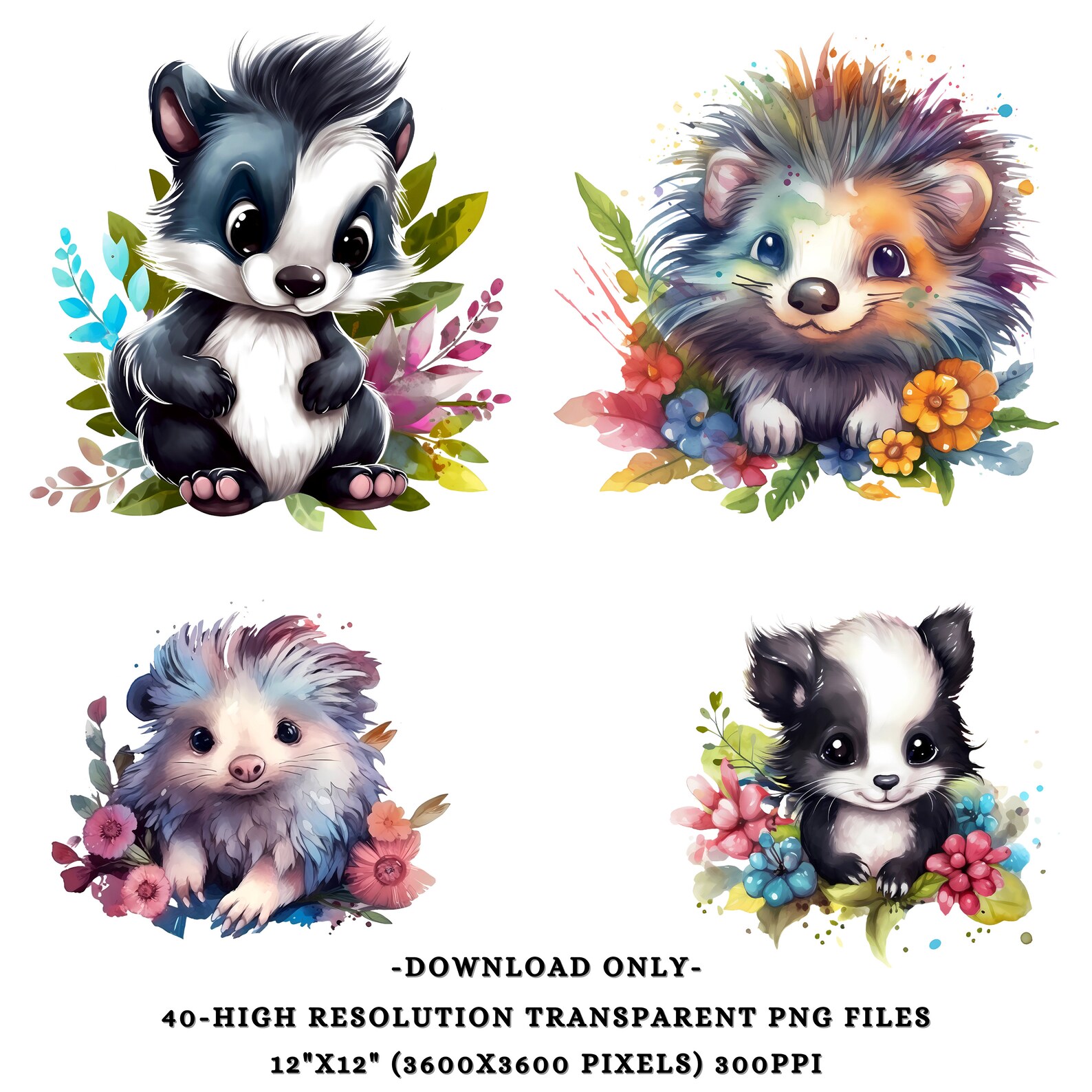40 PNG Watercolour Cute Woodland Animal Clipart Bundle / Baby Animal ...