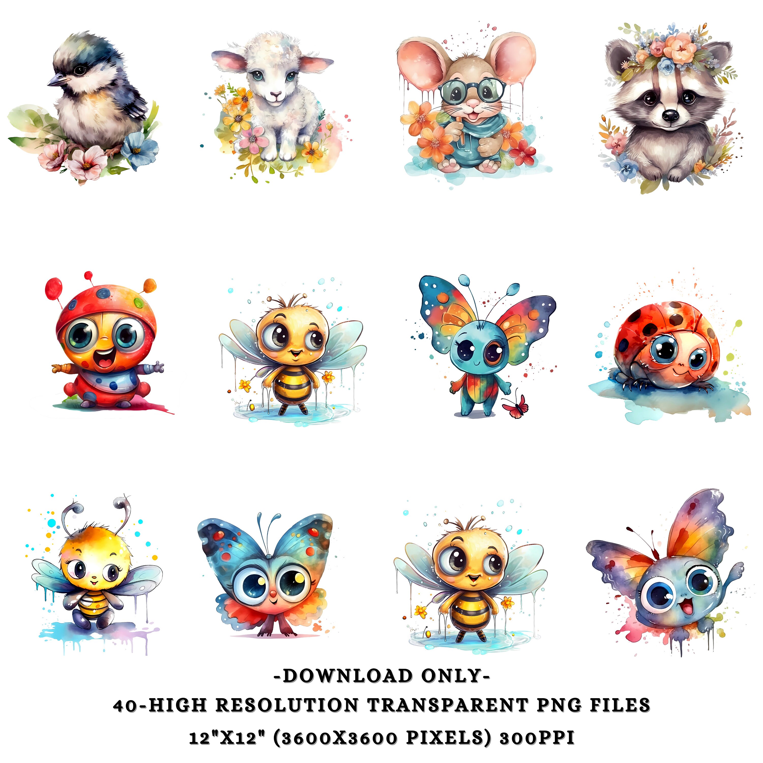 40 PNG Watercolour Cute Woodland Animal Clipart Bundle / Baby Animal ...