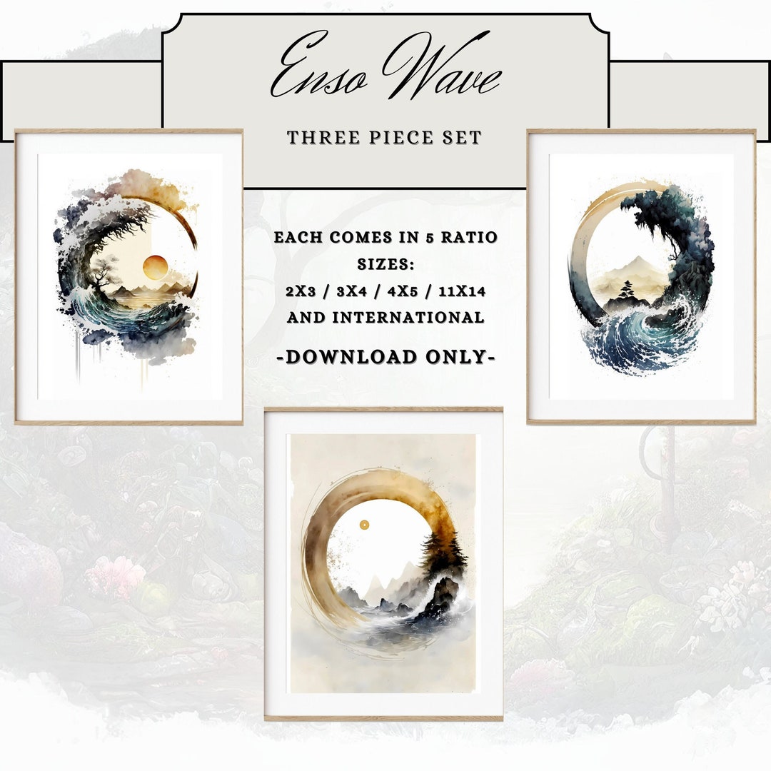 Enso Wave zen Circle / 3 Piece Print Set / Peaceful Wall Art / Serenity ...