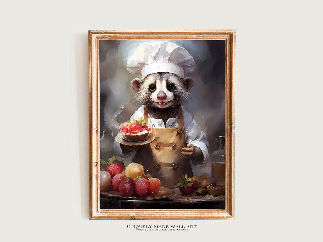 Whimsical French Ferret Chef Digital Print / Magical Watercolor Art ...