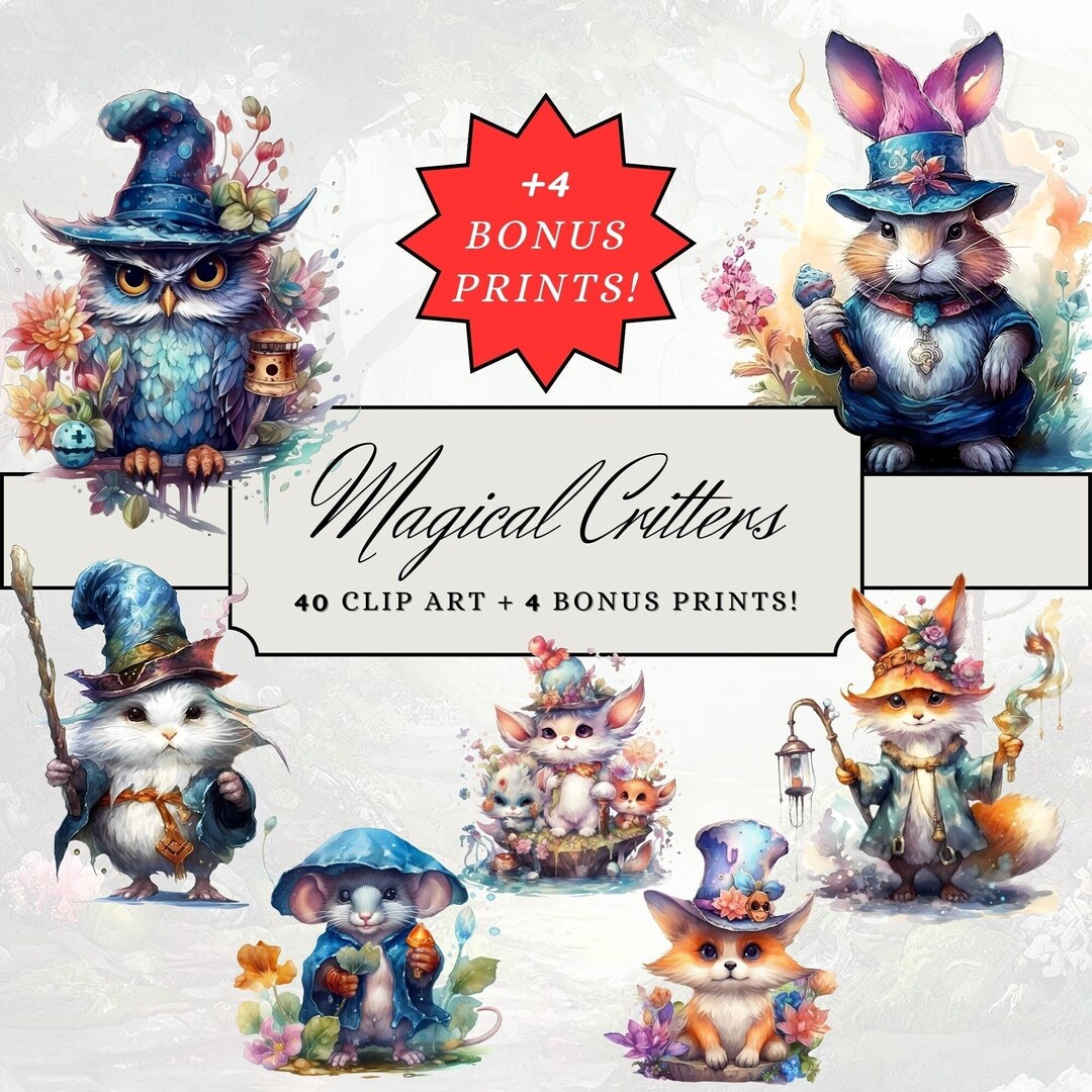40 PNG Watercolour Cute Magical Animal Clipart Bundle / Mystical Animal ...