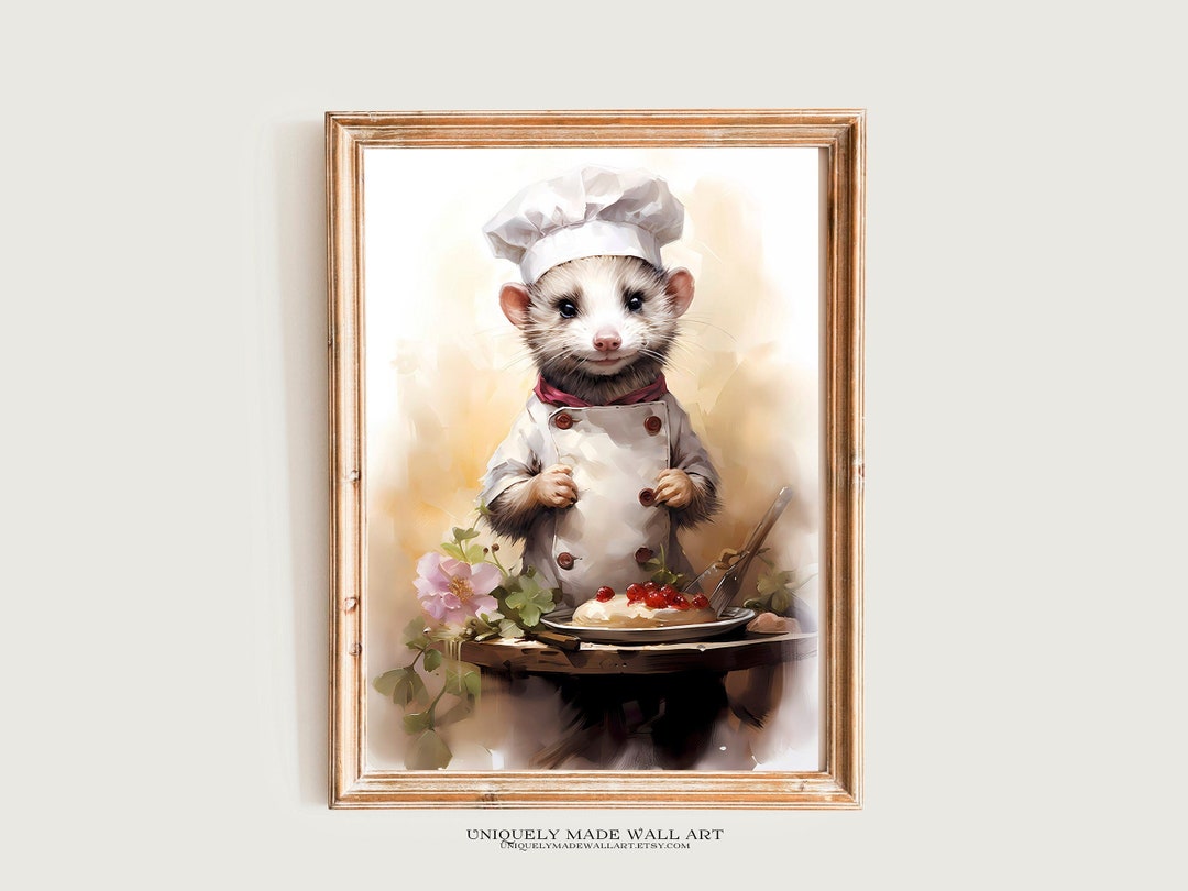 Enchanting Singing Ferret Chef / Watercolor Digital Print / Fun ...
