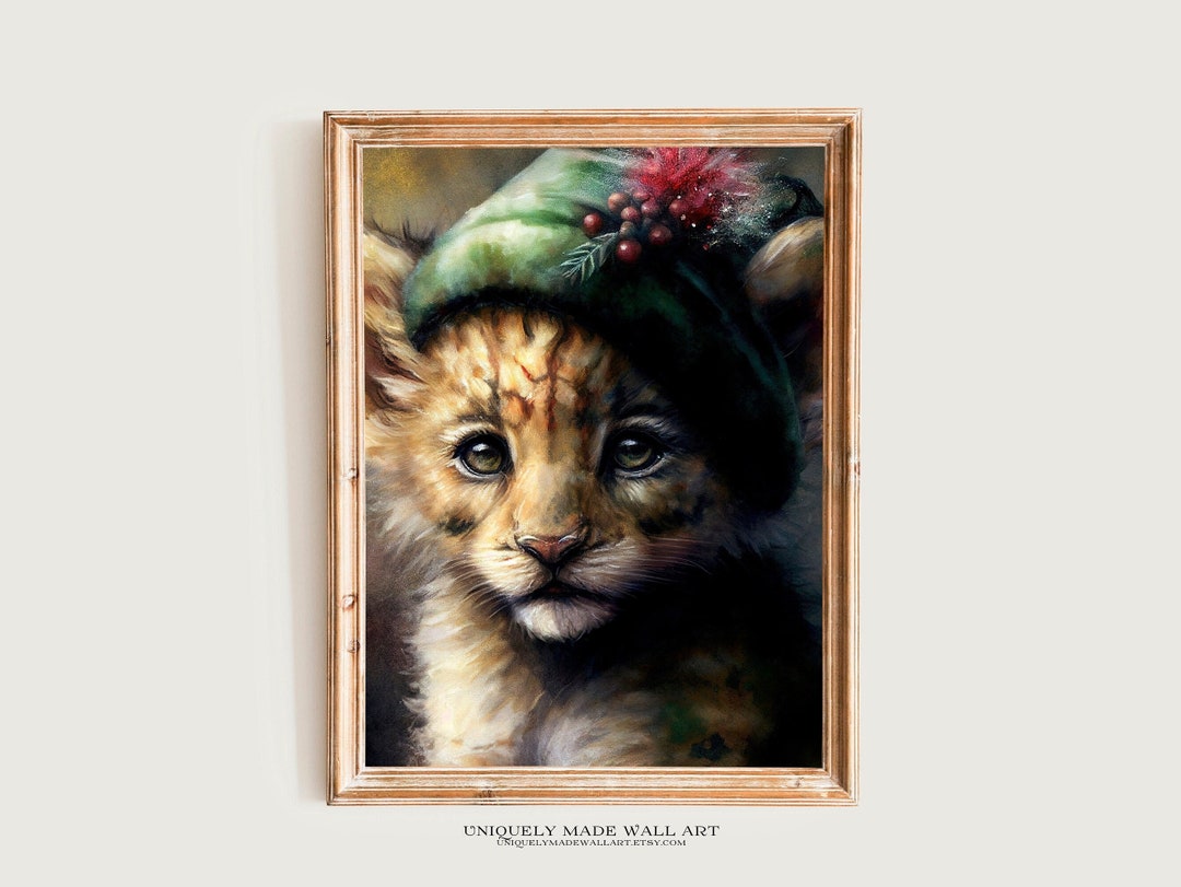 Christmas Lion Elf / Printable Wall Art Christmas / Digital Art Print ...
